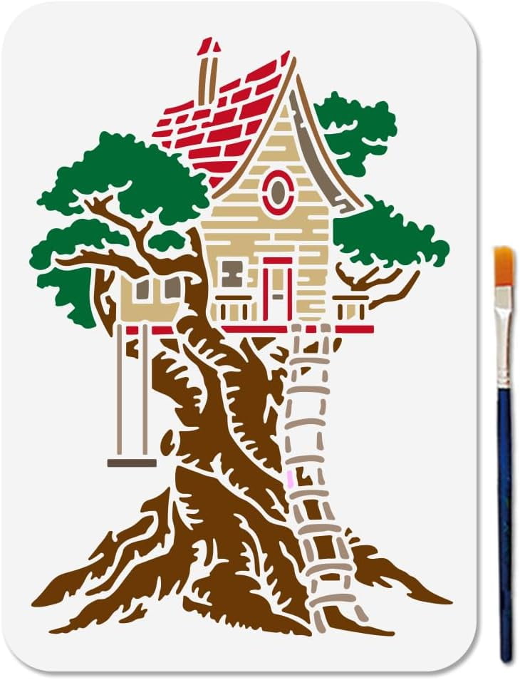 Tree House Stencil 11.7×8.3inch Reusable Tree Rope Ladder Stencils for ...