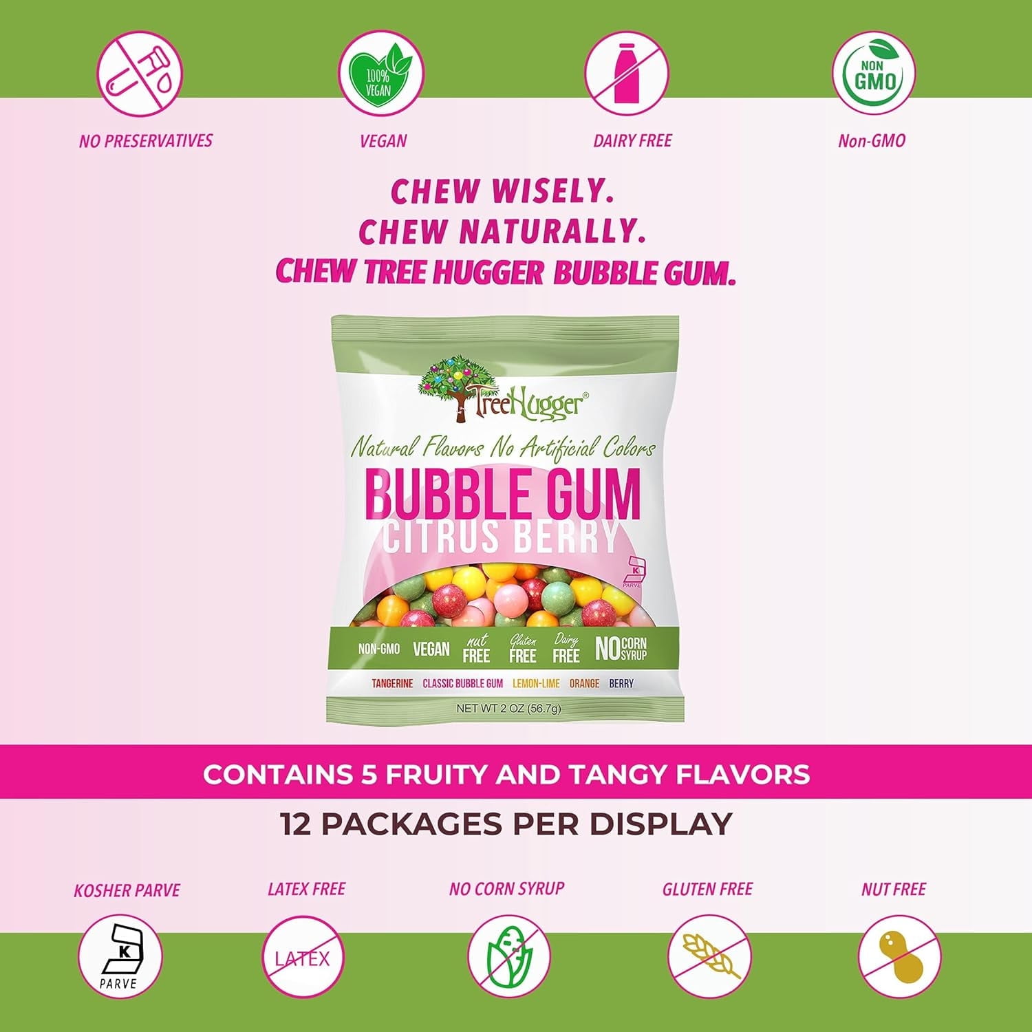Tree Hugger All Natural Bubble Gum Citrus Berry Mix 2 oz Pack of 3 ...