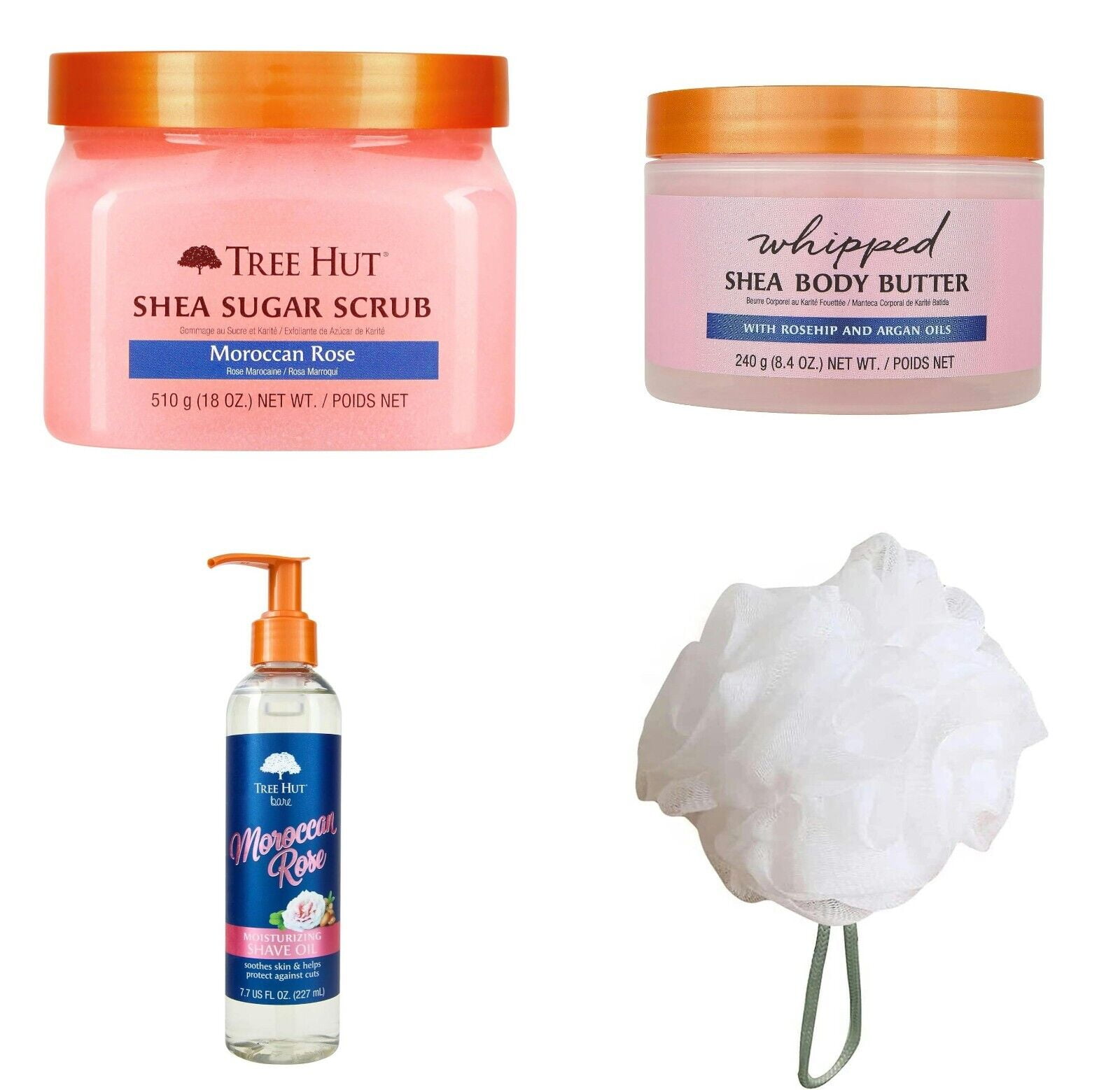 Tree Hut Moroccan Rose gift set , scrub, butter, shave oil with loohaf ...