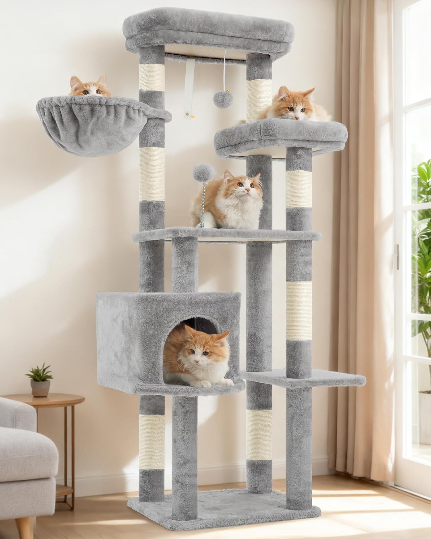 Tree for Indoor Cats, 55.1 inch Tower with 7 Sisal Posts, Multi-level ...