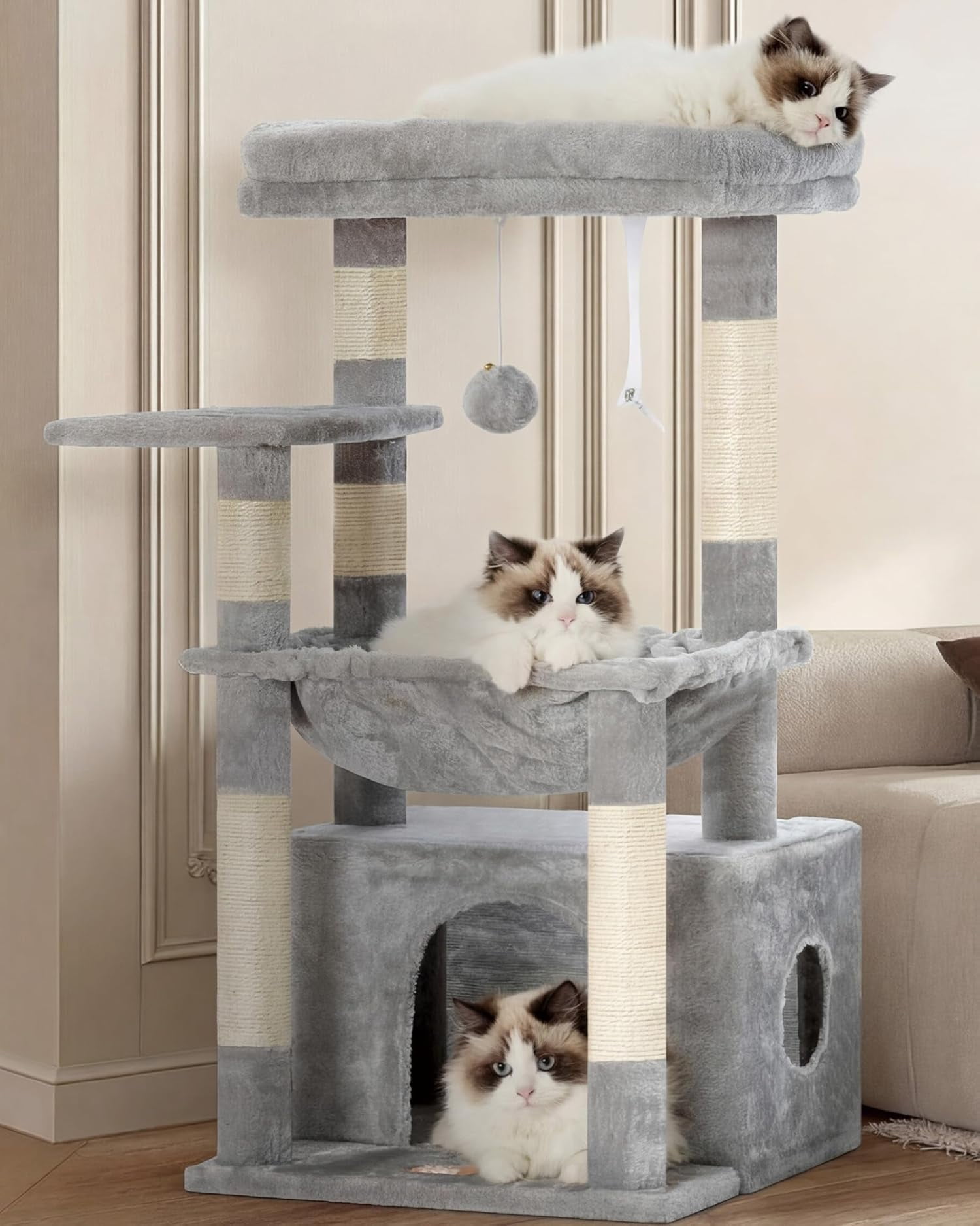 Tree, Kitten Tower with Large Soft Basket, Condo with Spacious Bed Cave ...