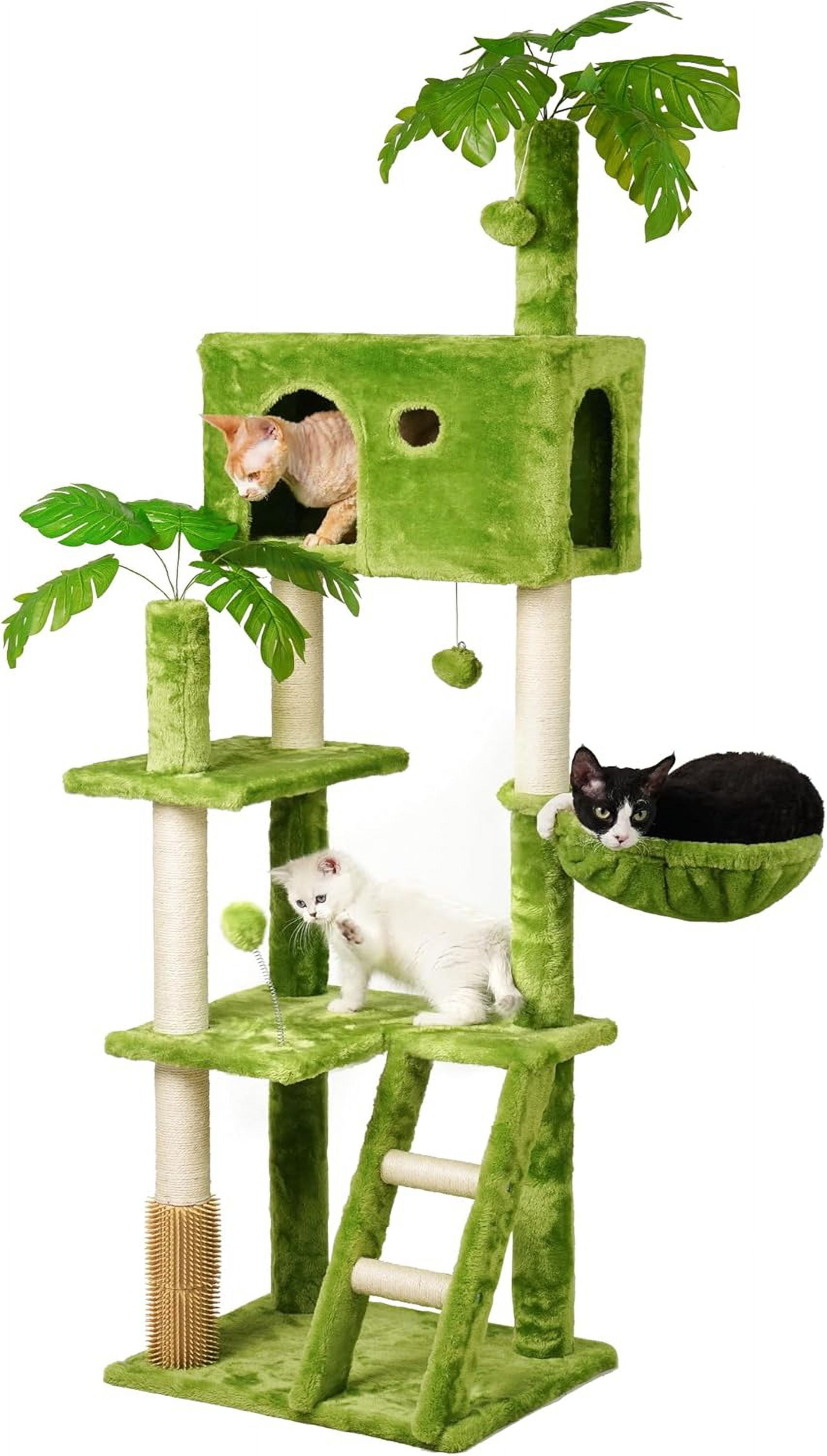 Tree with Leaves for Indoor Cats Large Adult,65" Green Cat Tower with ...