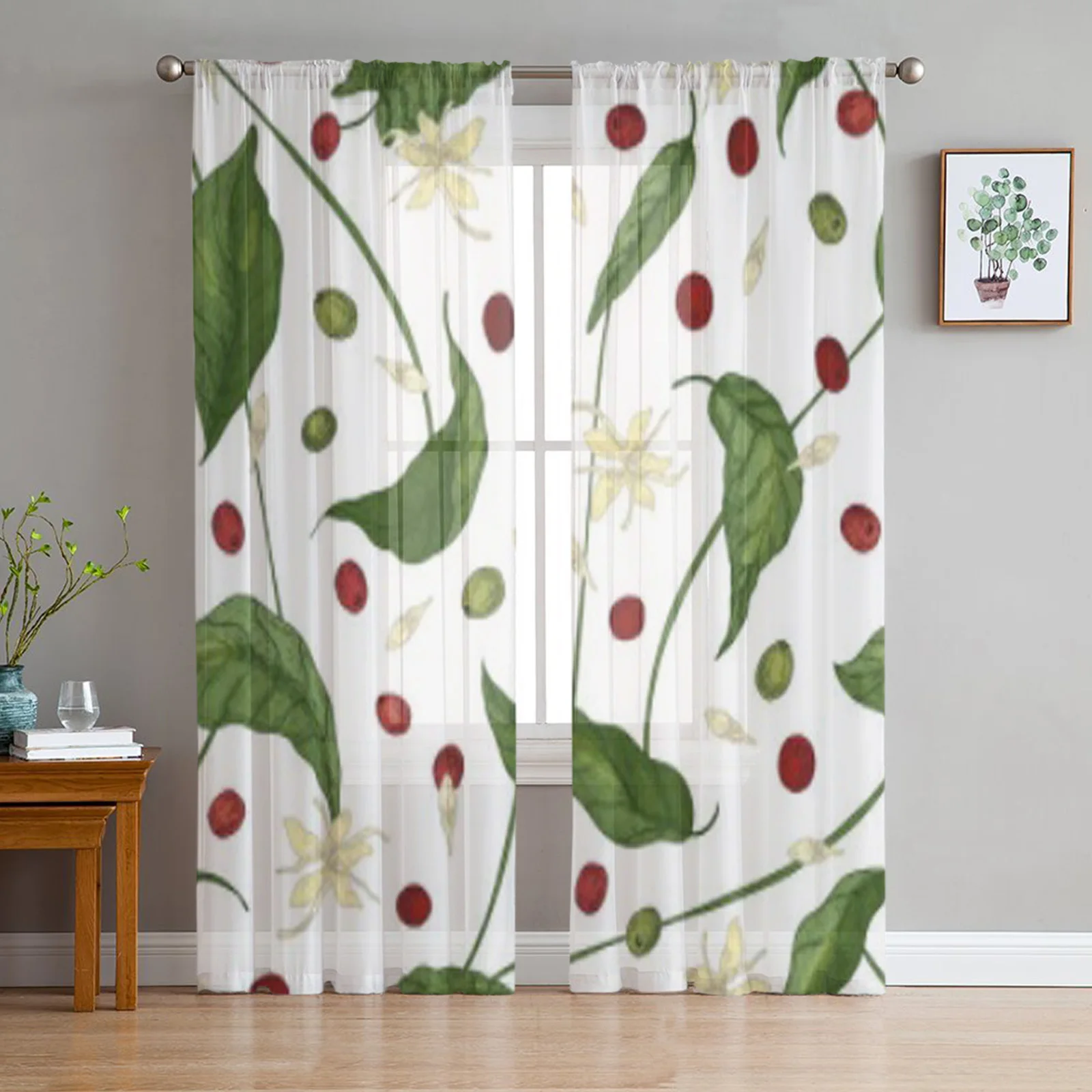 Tree Leaves White Sheer Curtains for Living Room Transparent Tulle ...