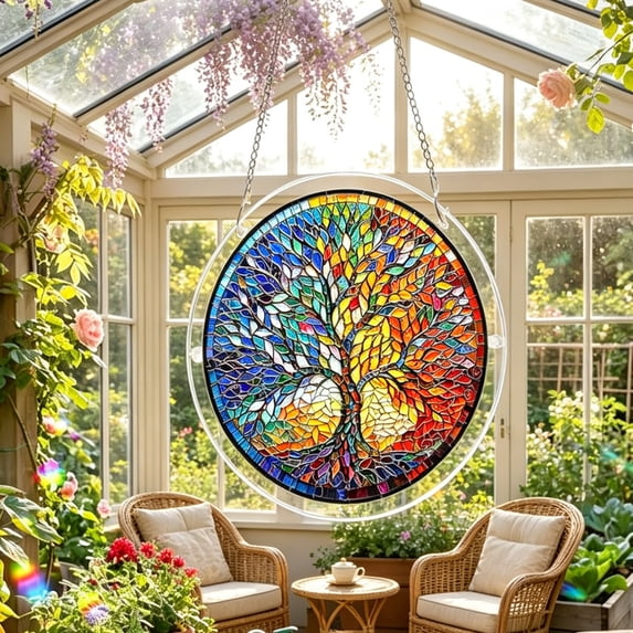 Tree of Life Acrylic Suncatcher Colorful Light Catcher Hanging Ornament ...