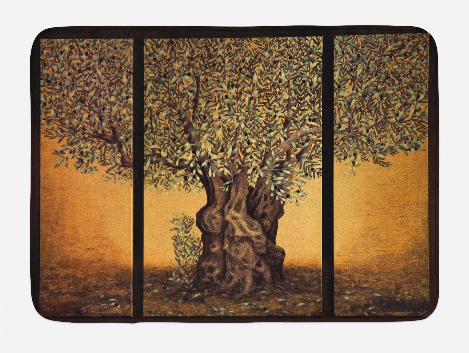 Tree of Life Bath Mat, Triptych of Old Mature Olive Tree Mediterranean ...