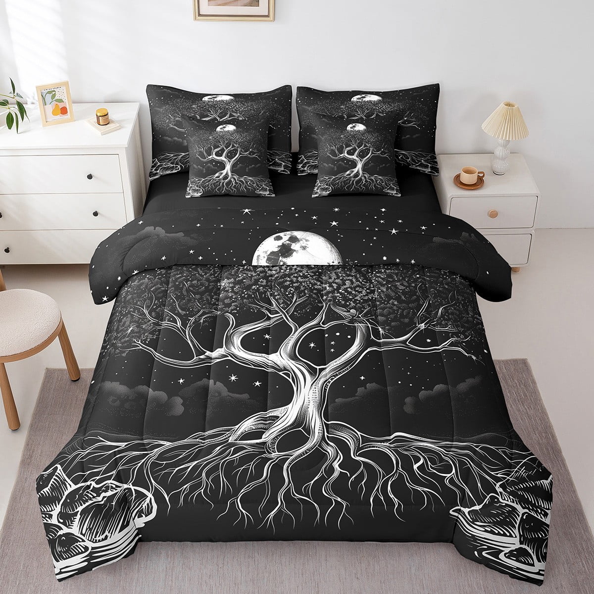 Tree of Life Bed in a Bag King Size Comforter Set 7 Pieces,Black and ...