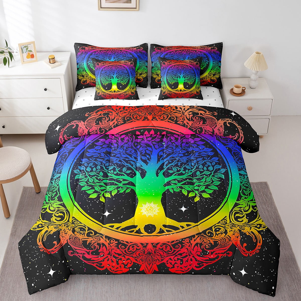 Tree of Life Bed in a Bag King Size Comforter Set 7 Pieces,Gradient ...