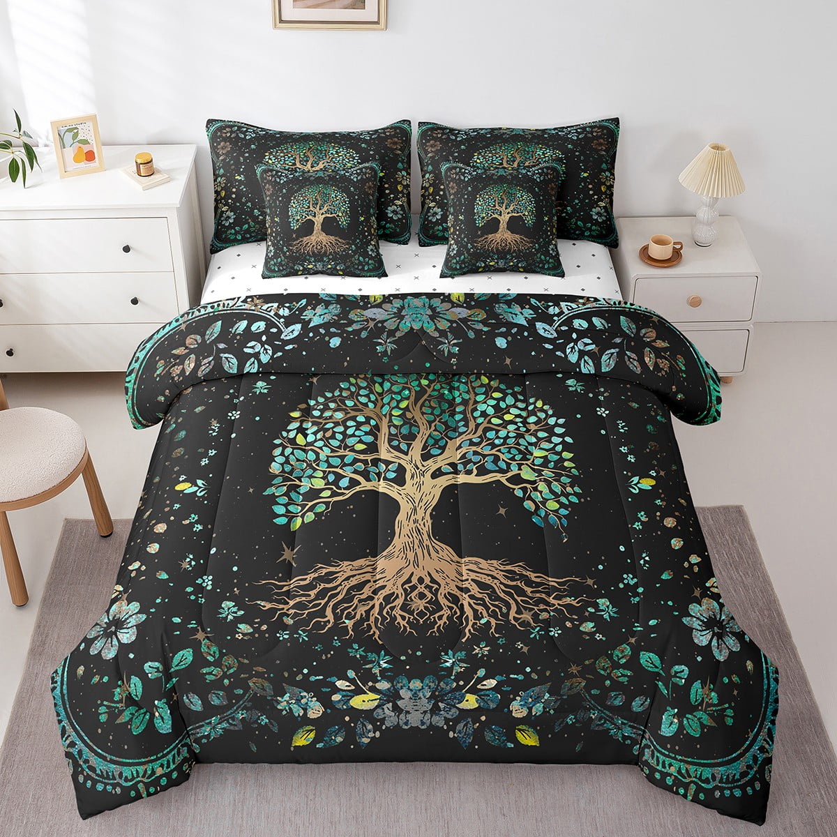 Tree of Life Bed in a Bag Queen Comforter Set 7 Piece,Botanical Bedding ...