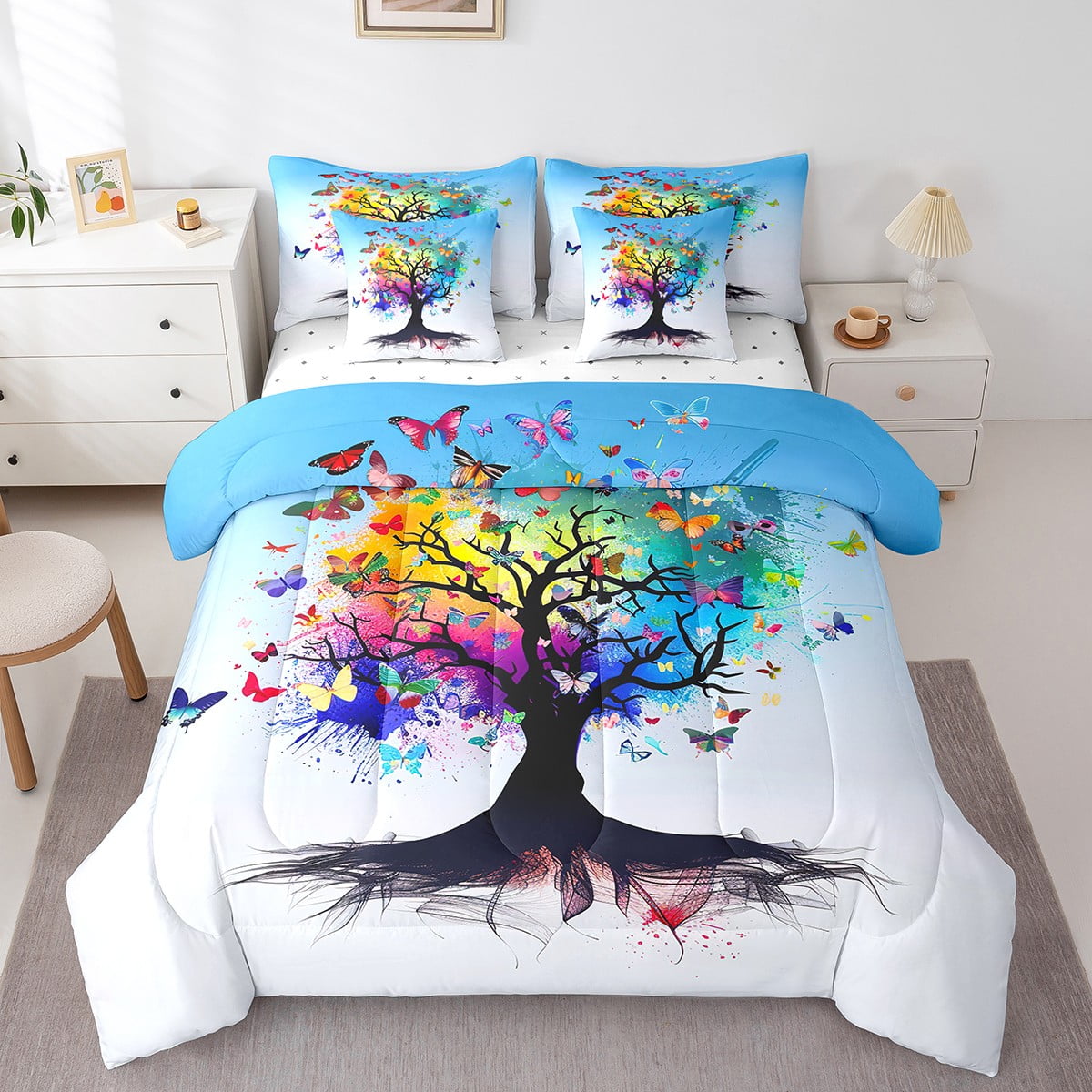 Tree of Life Bed in a Bag Queen Comforter Set 7 Piece Butterfly Sheet ...