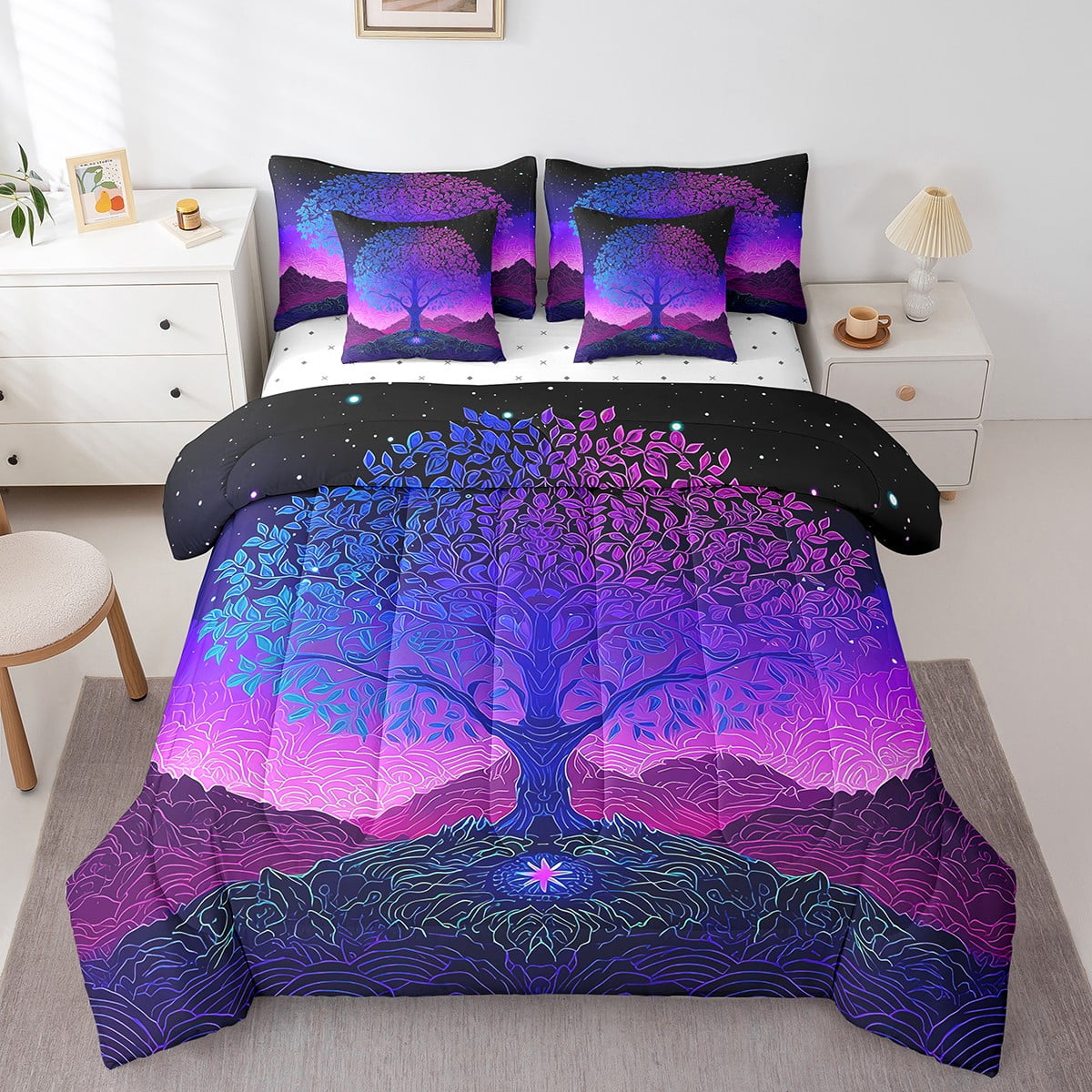 Tree of Life Bed in a Bag Queen Comforter Set 7 Piece,Galaxy Bedding ...