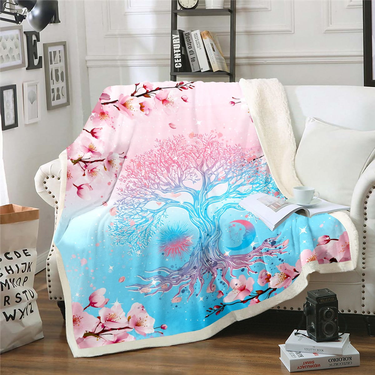 Tree of Life Blanket Sun and Moon Throw Blanket 90"x90",Cherry Blossom ...