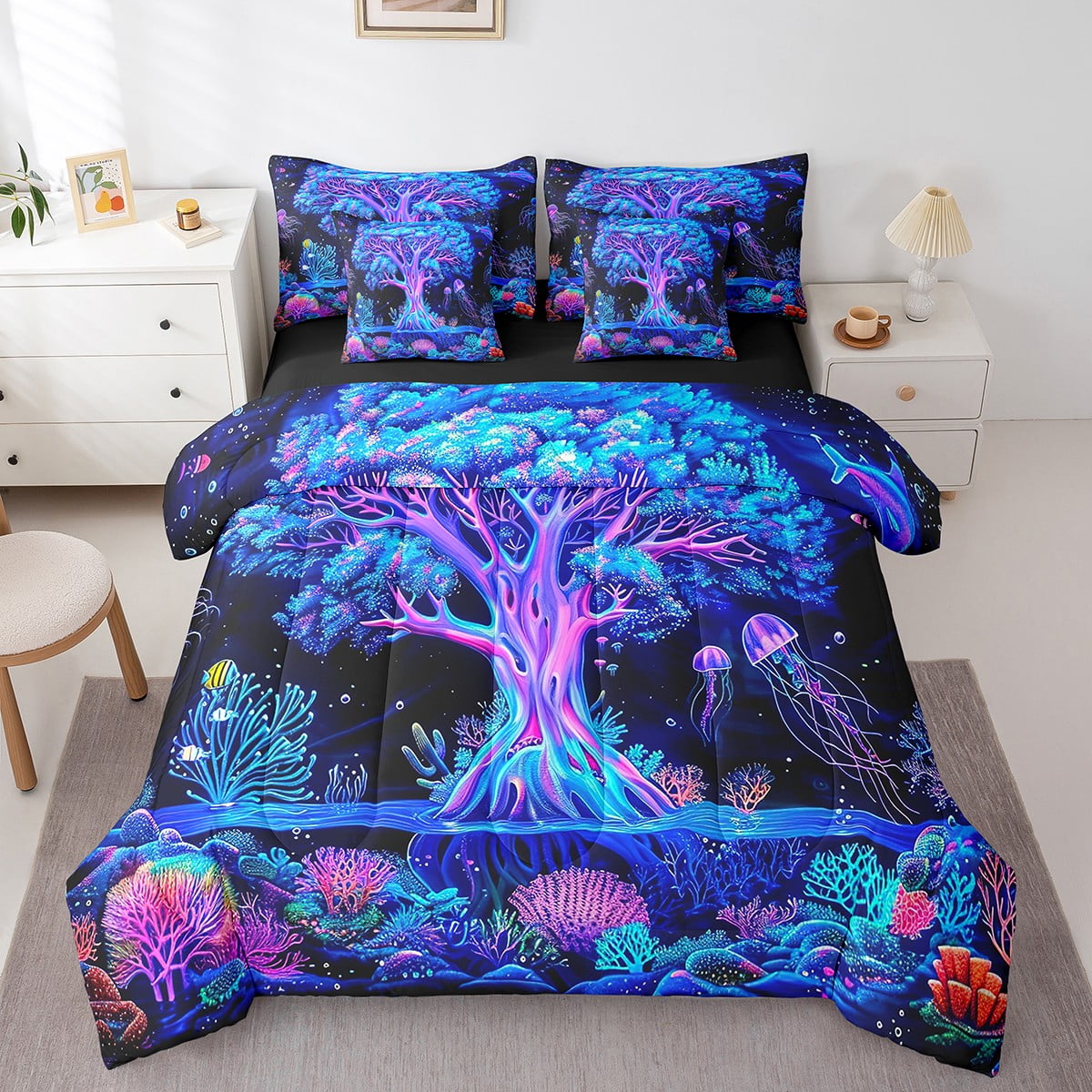 Tree of Life Comforter Set 7 Piece Bed in a Bag Twin,Jellyfish Bedding ...