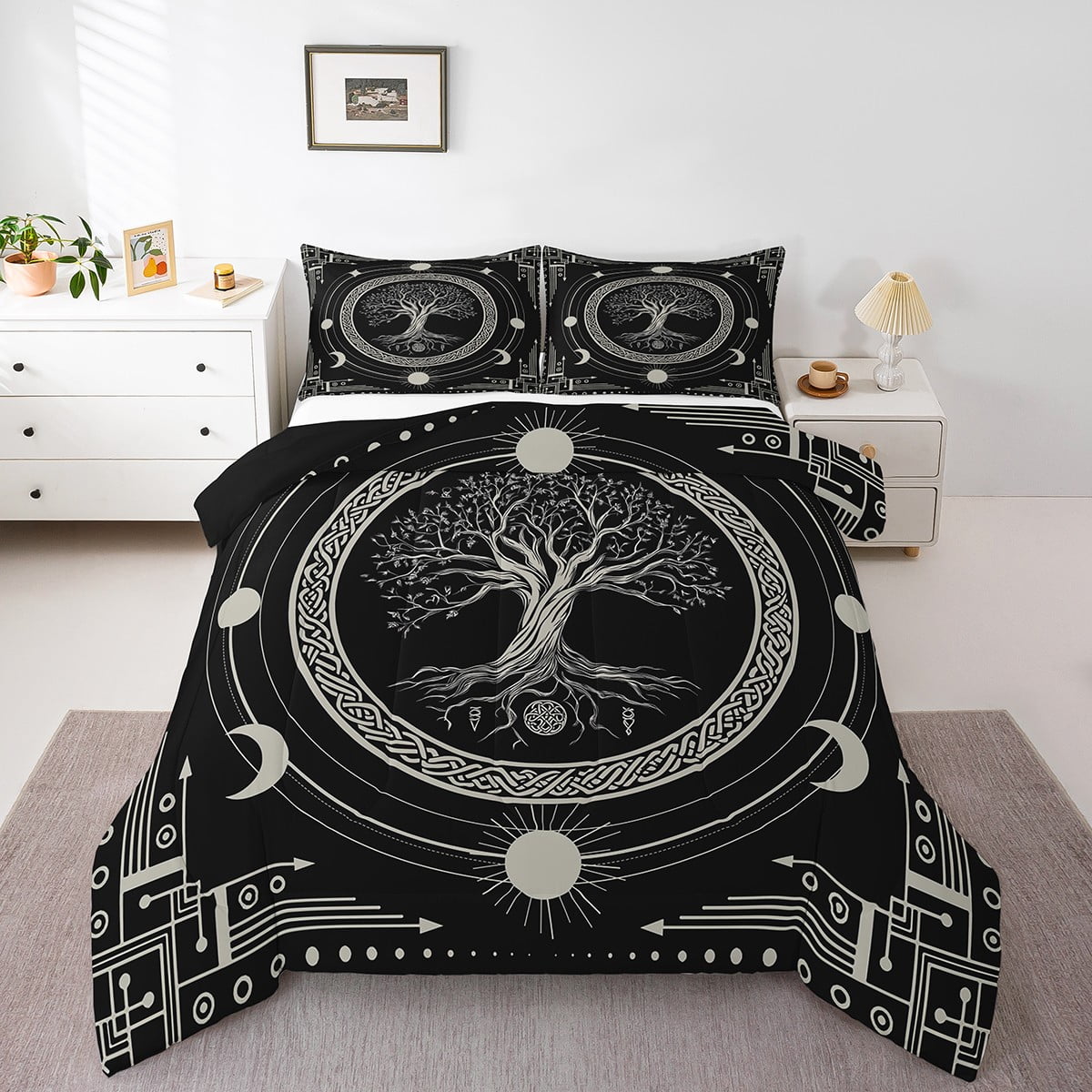 Tree of Life Comforter Set,Cartoon Sum Moon Wild Plants Bedding Set for ...