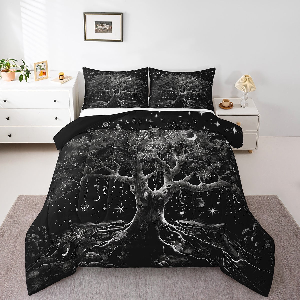 Tree Of Life Comforter Set King Boho Exotic Bedding 3 Pcs, Black White ...