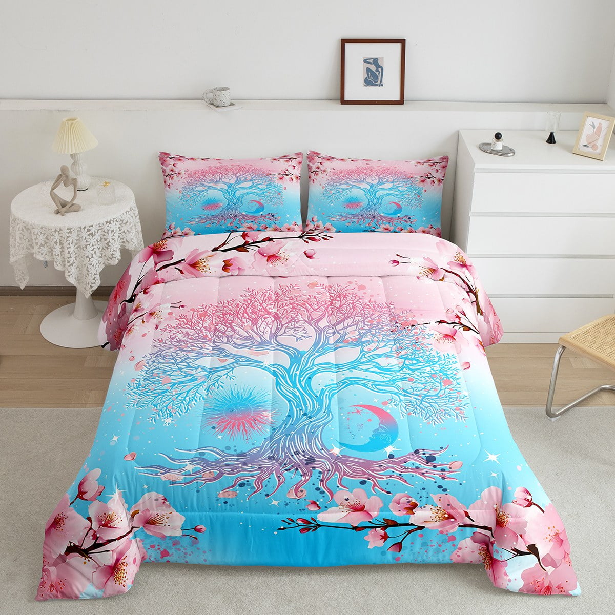 Tree of Life Comforter Set Sun and Moon Twin Bedding Sets,Cherry ...