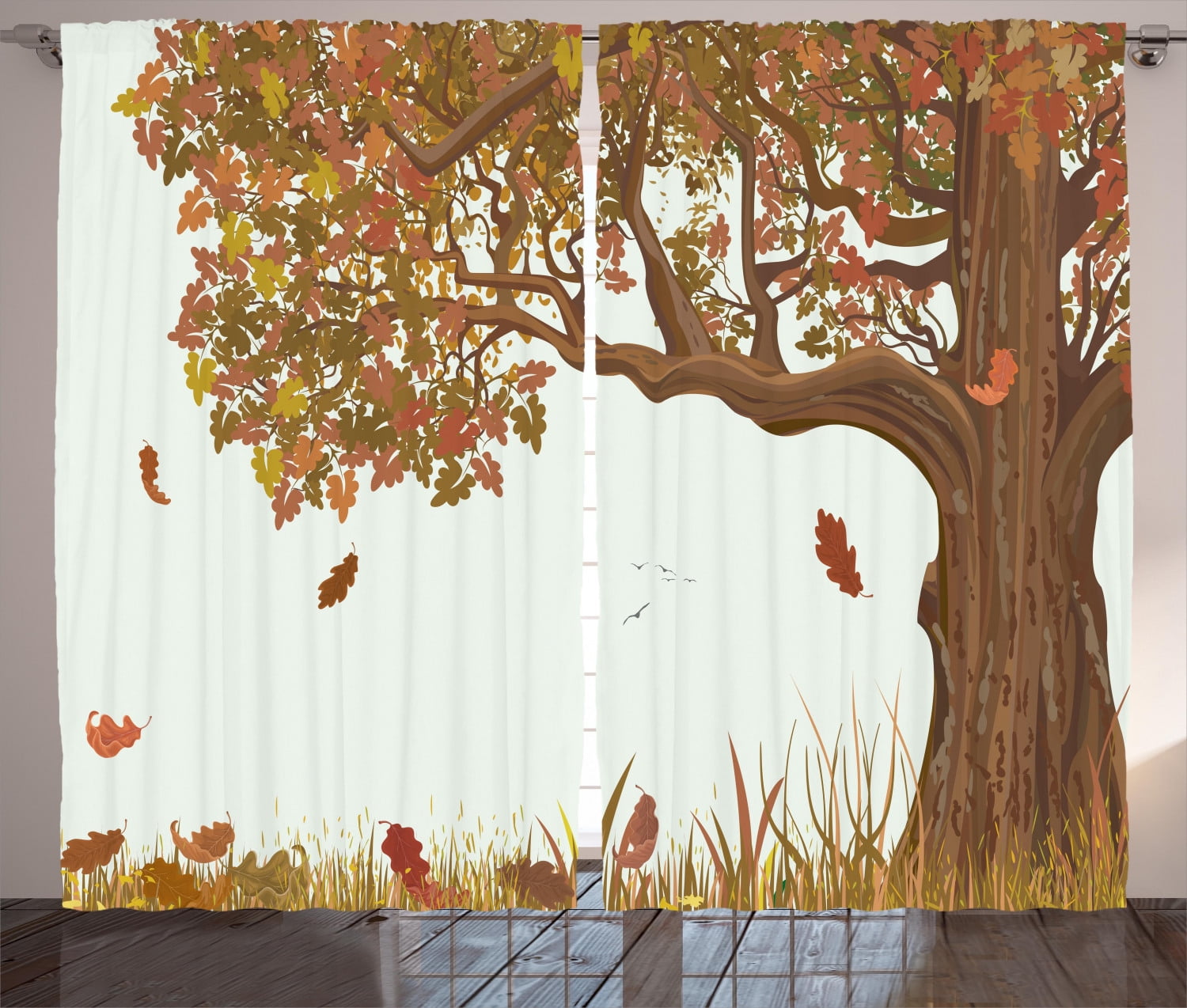 Ambesonne Autumn Curtains 2 Panel Set, Deciduous Oak Leaves, 108" x 90 ...