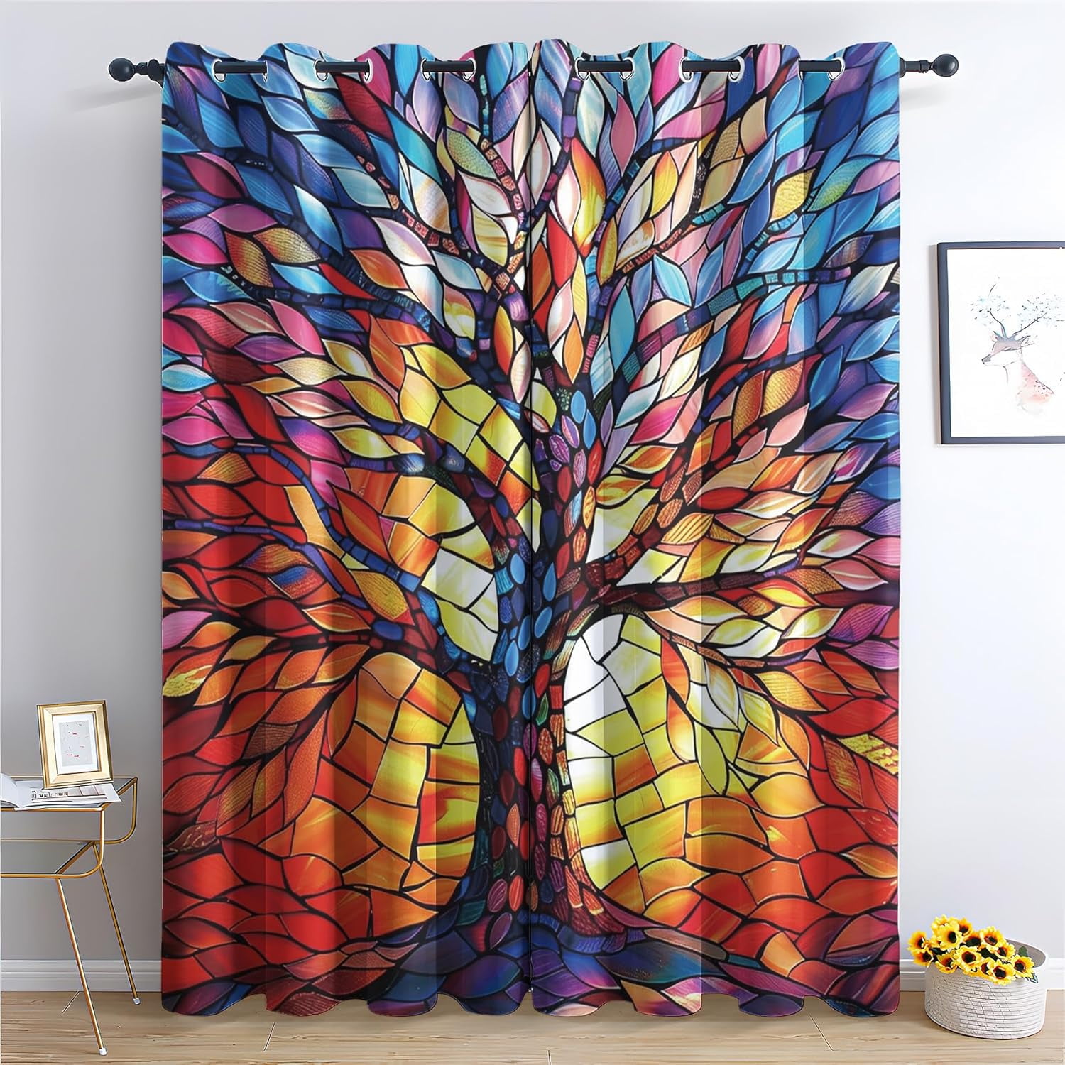 Tree Of Life Curtains, Stained Glass Blackout Curtains, Colorful ...