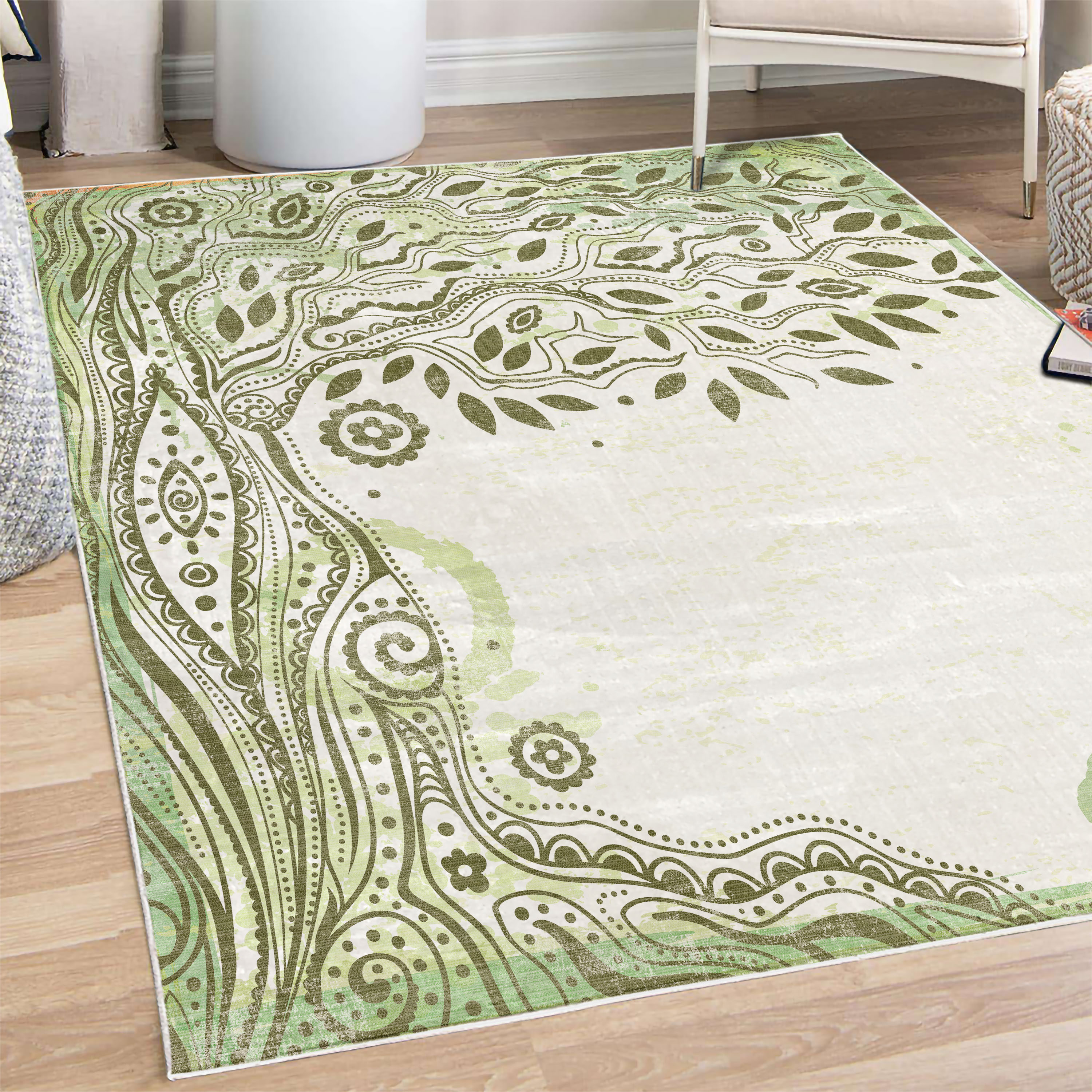 Tree of Life Decorative Rug, Bohemian Zentangle Ornaments Branches and ...