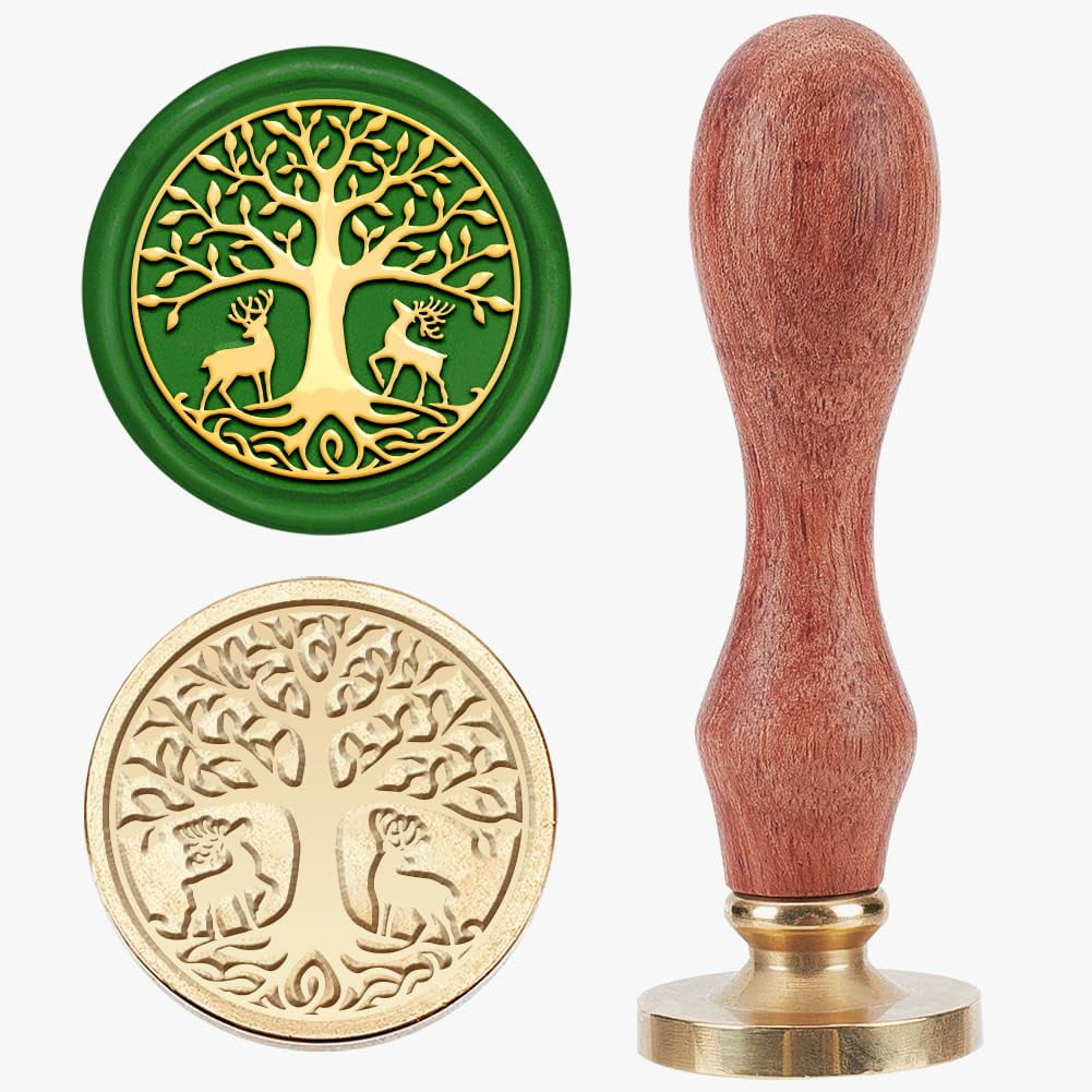 Tree of Life Deer Wax Seal Stamp 0.98inch Brass Head Wooden Handle ...