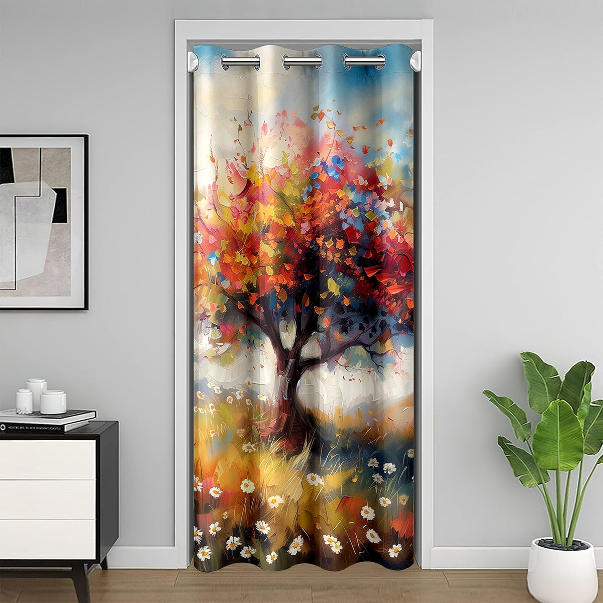 Tree of Life Door Curtain for Doorway Privacy,Watercolor Floral Oil ...
