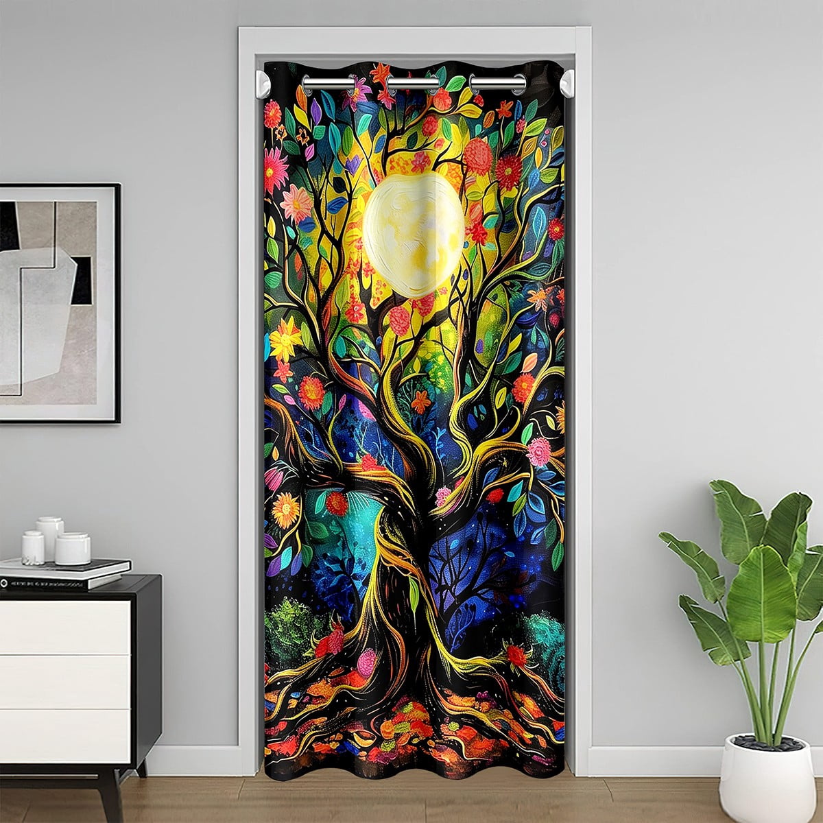 Tree of Life Door Curtain for Privacy,Watercolor Nature Tree Closet ...