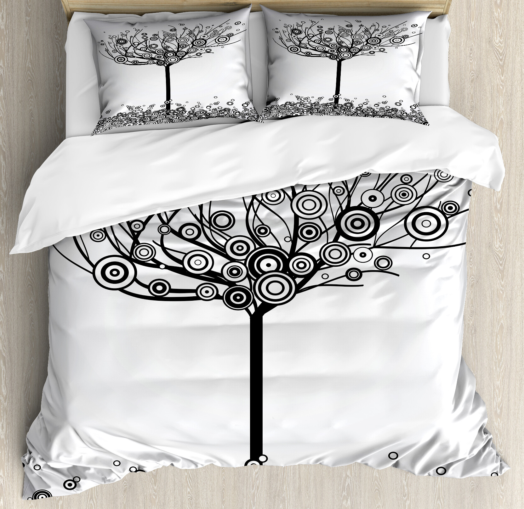 Tree of Life Duvet Cover Set, Abstract Image Circle Leaves and Round ...