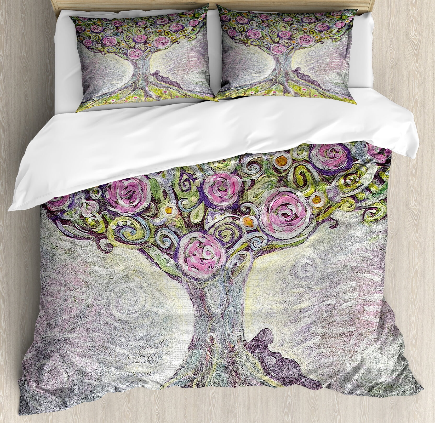 Tree of Life Duvet Cover Set, Blossom Plant Illustration Paint Style ...