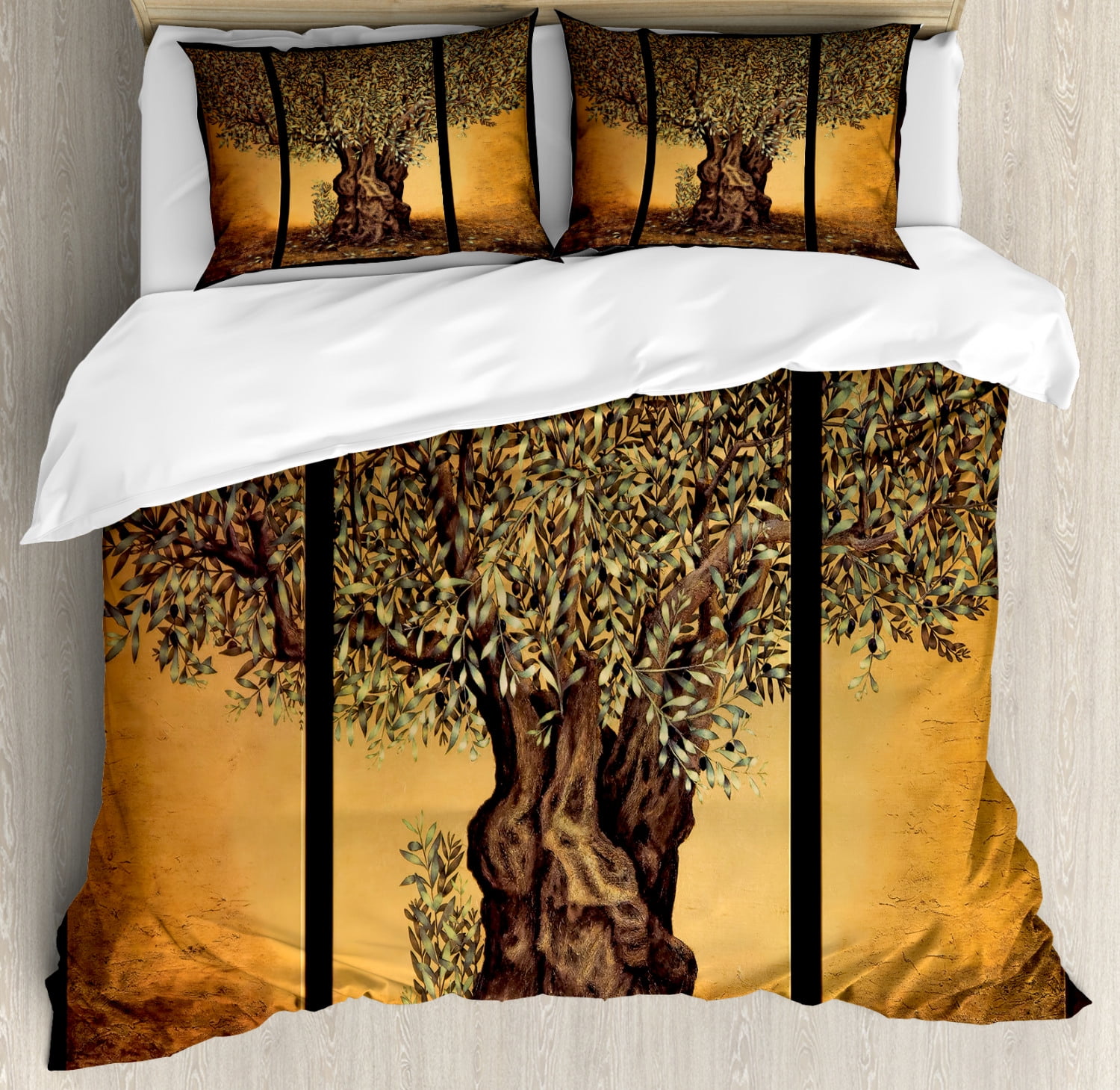 Tree of Life Duvet Cover Set King Size, Triptych of Old Mature Olive ...