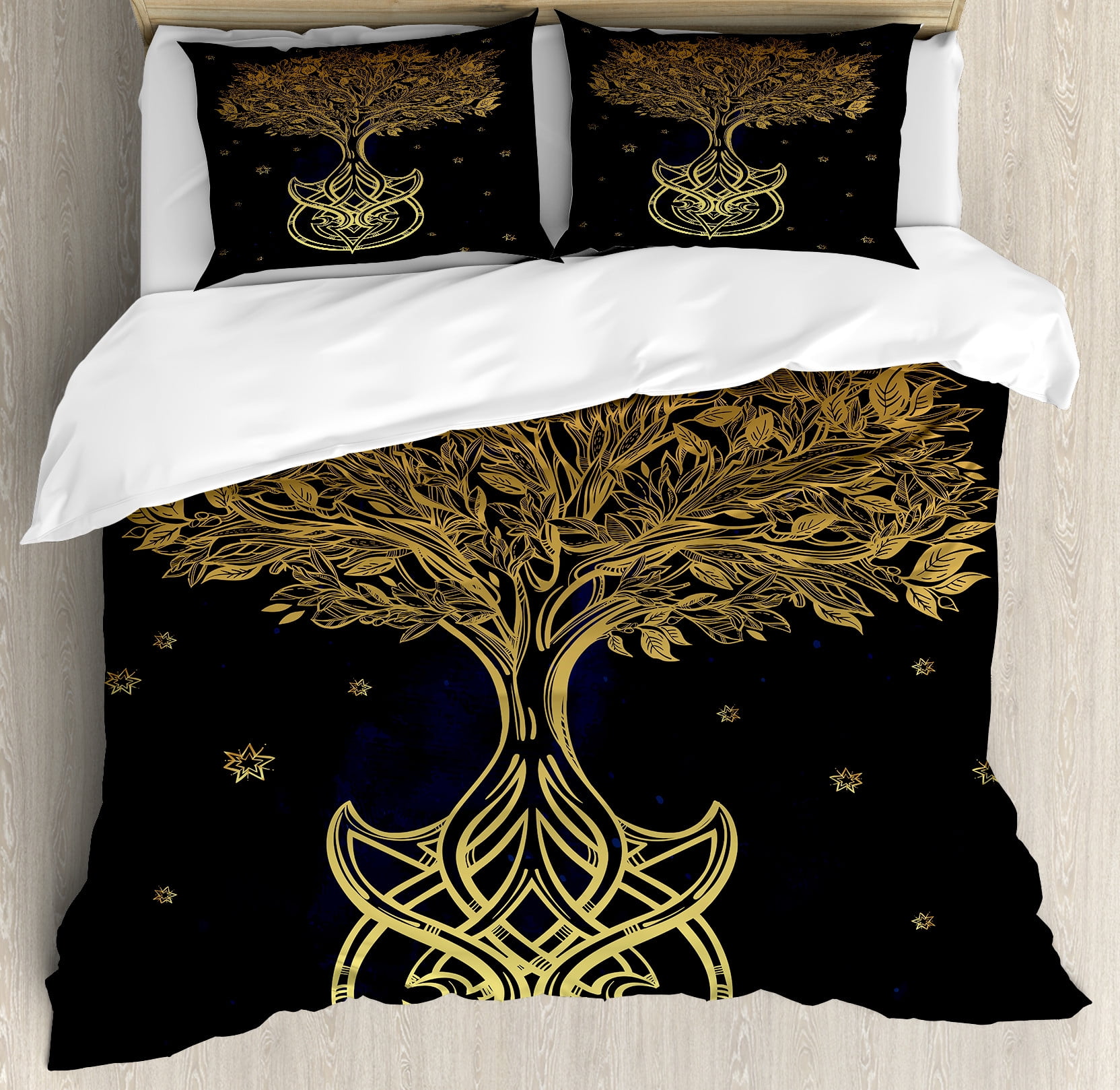 Tree of Life Duvet Cover Set, Romantic Plant Night with Stars in Sky ...