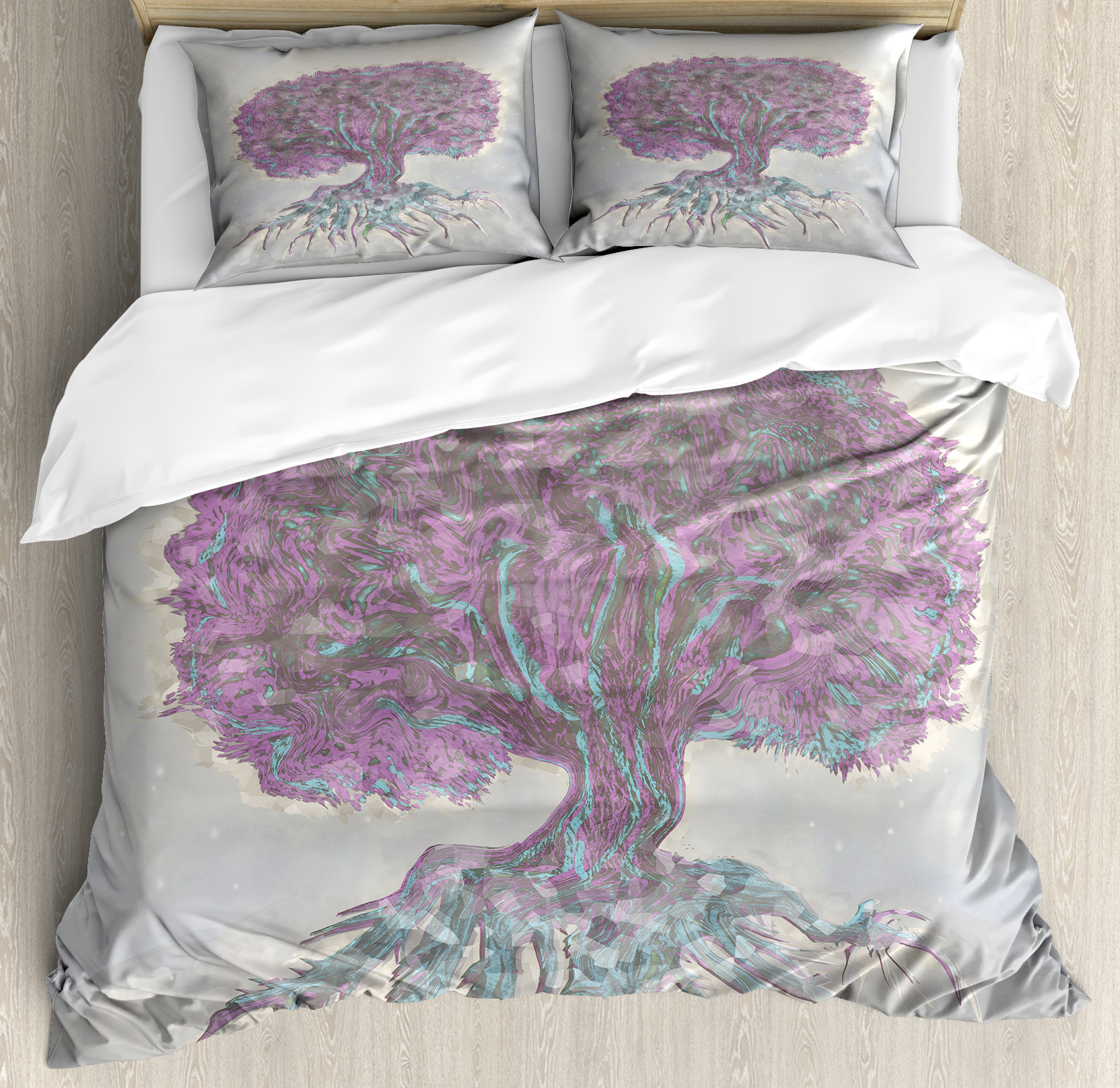 Tree of Life Duvet Cover Set, Watercolors Style Print of Old Plant with ...