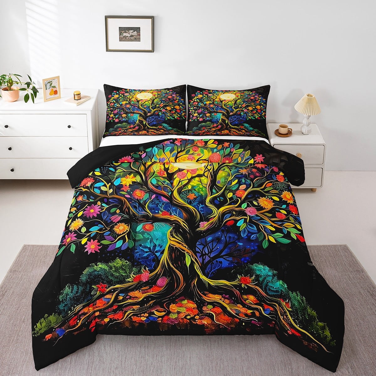 Tree of Life Comforter Sets King Size,Watercolor Nature Tree Bedding ...