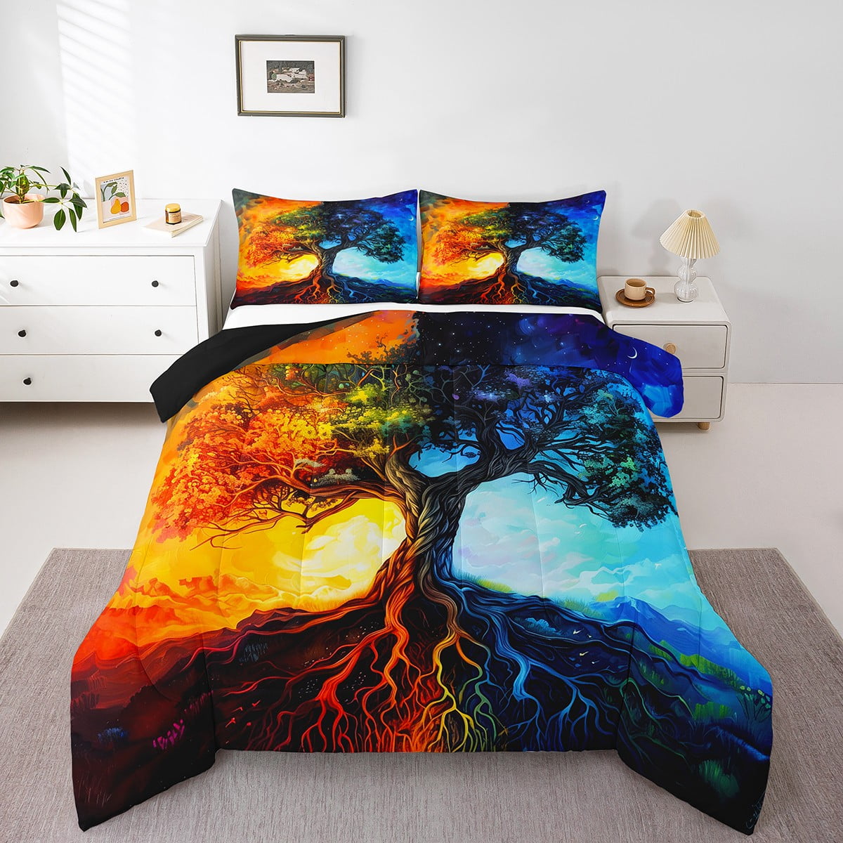Tree of Life Full Comforter Sets,Nature Botanical Tree Bedding Set Men ...