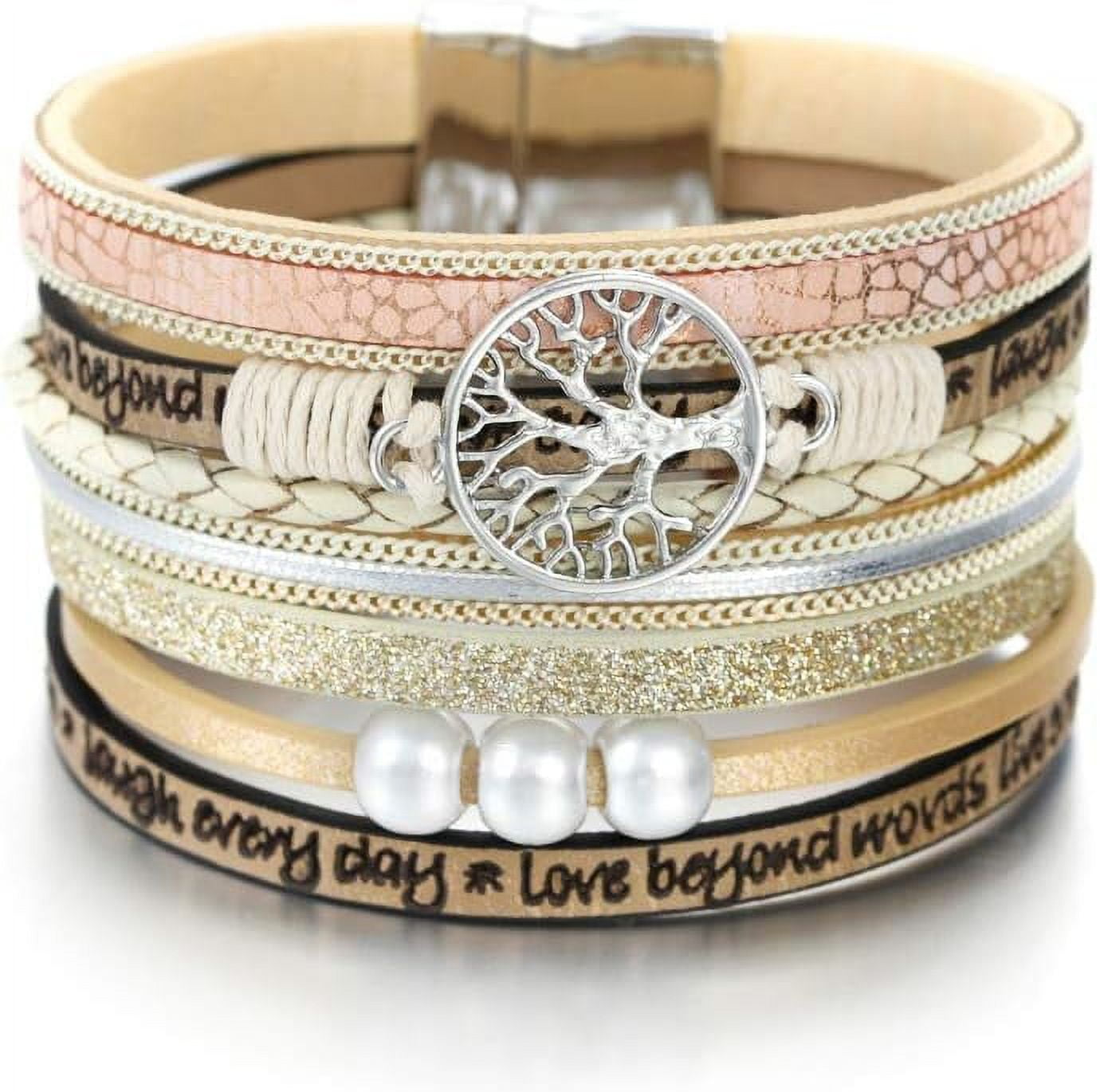 Tree of Life Leather Bracelets for Women.Colorful Multi-Layer Wrapped ...