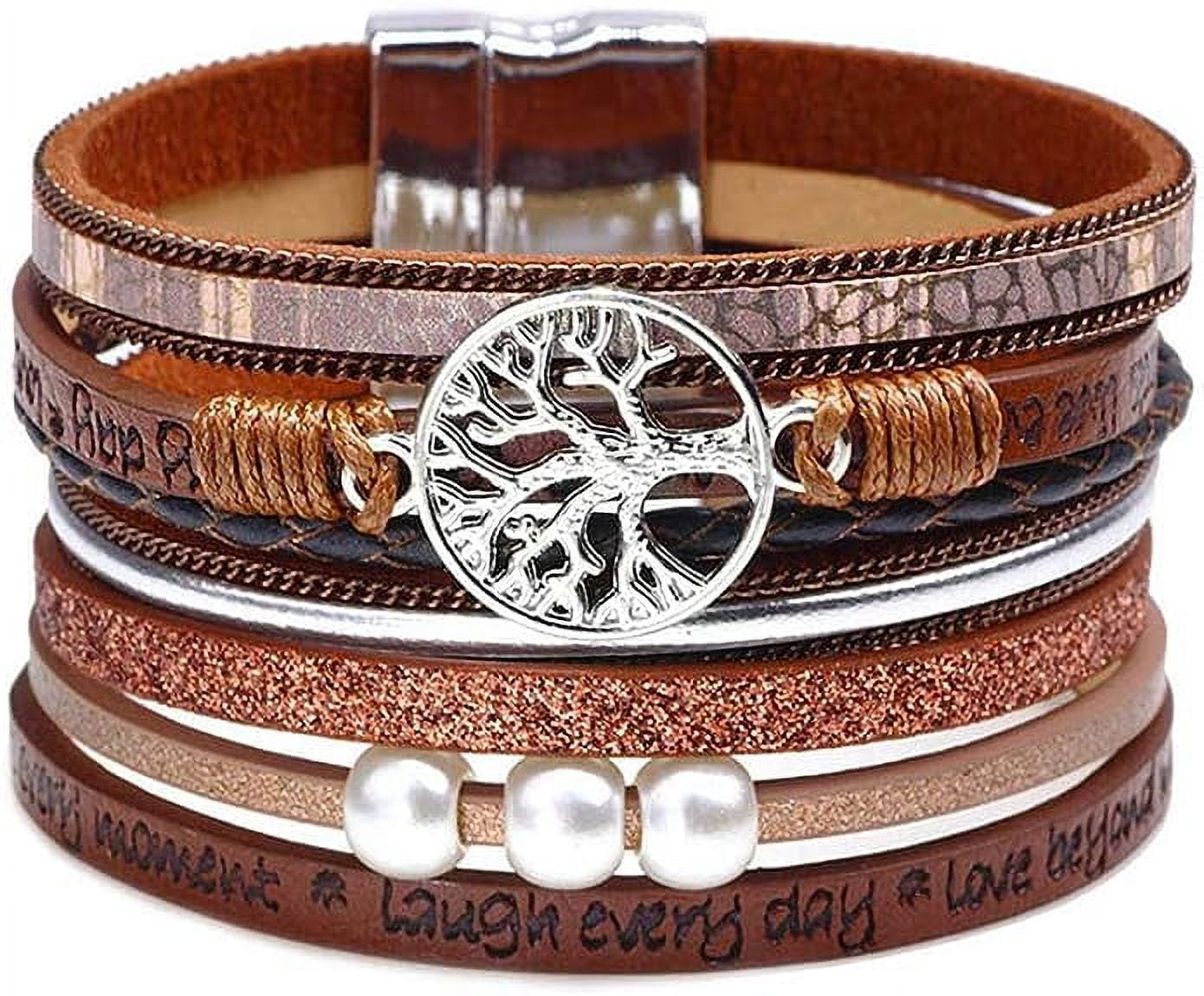Tree of Life Leather Bracelets for Women.Colorful Multi-Layer Wrapped ...