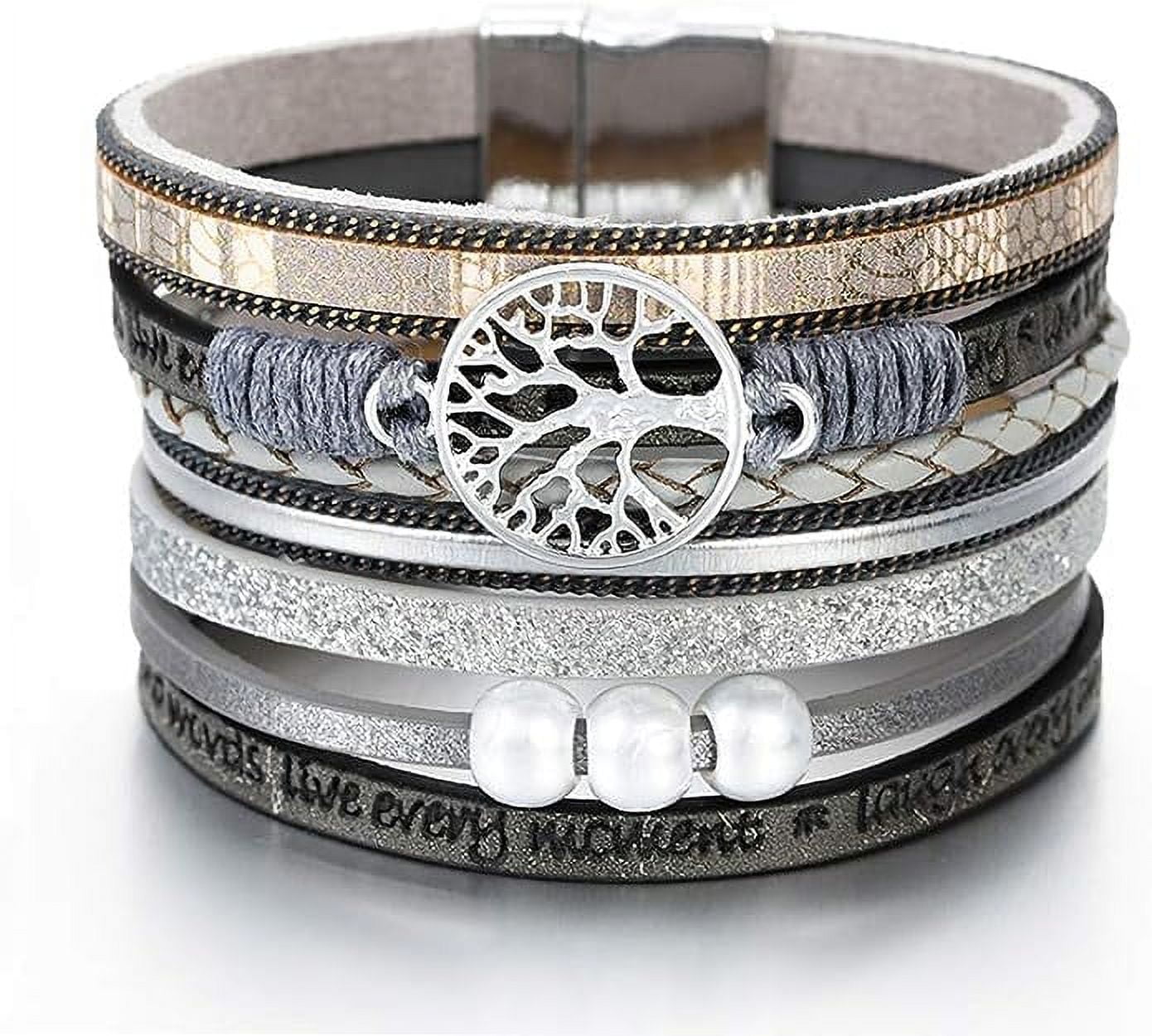 Tree of Life Leather Bracelets for Women.Colorful Multi-Layer Wrapped ...