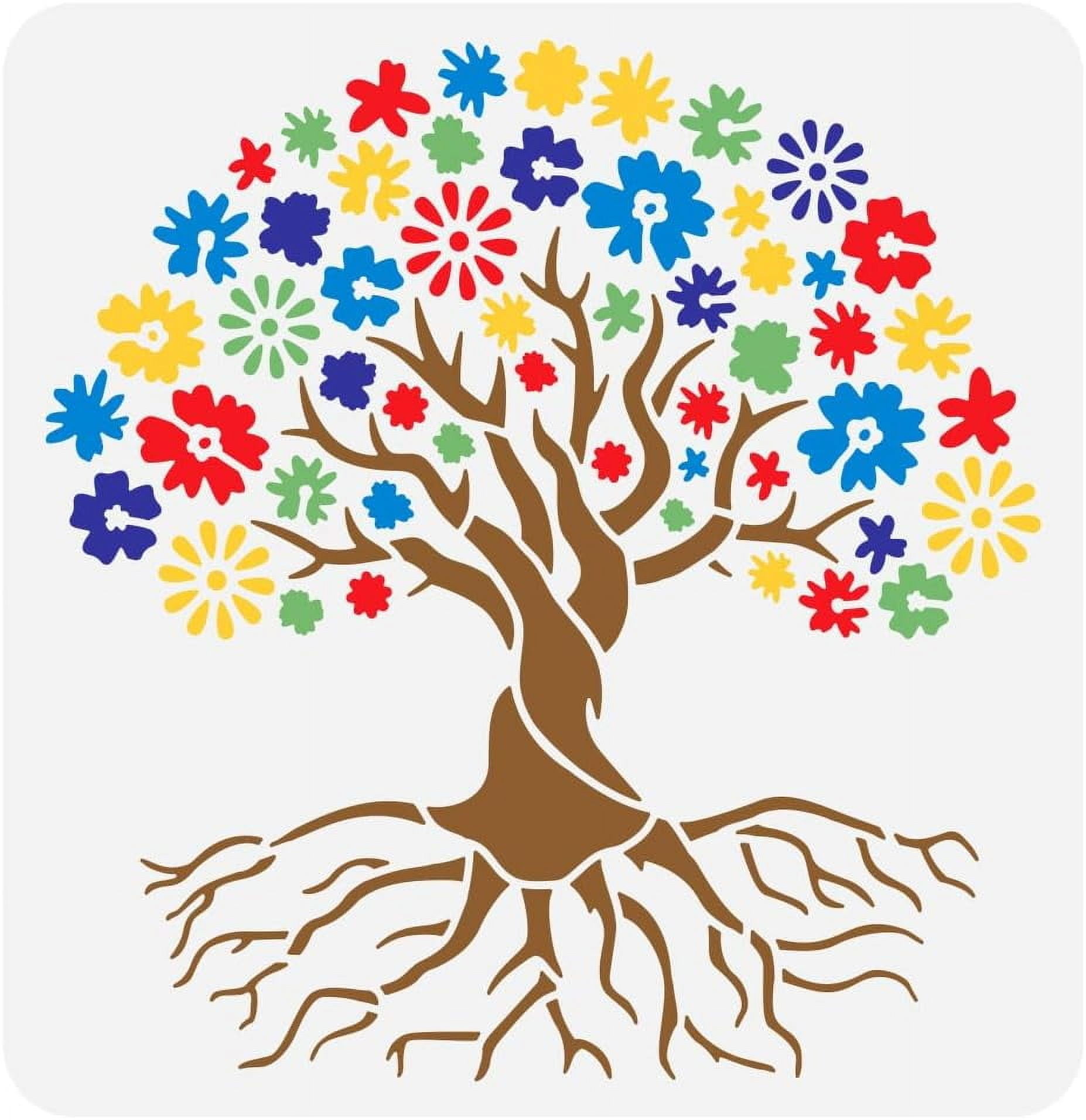 Tree of Life Painting Stencil 11.8x11.8inch Reusable Flower Life Tree ...