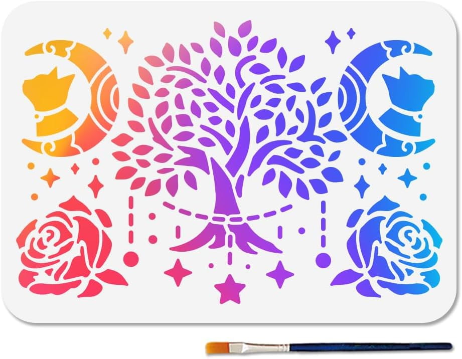 Tree of Life Painting Stencil Roses Stars Templates 11.7x8.3inch ...