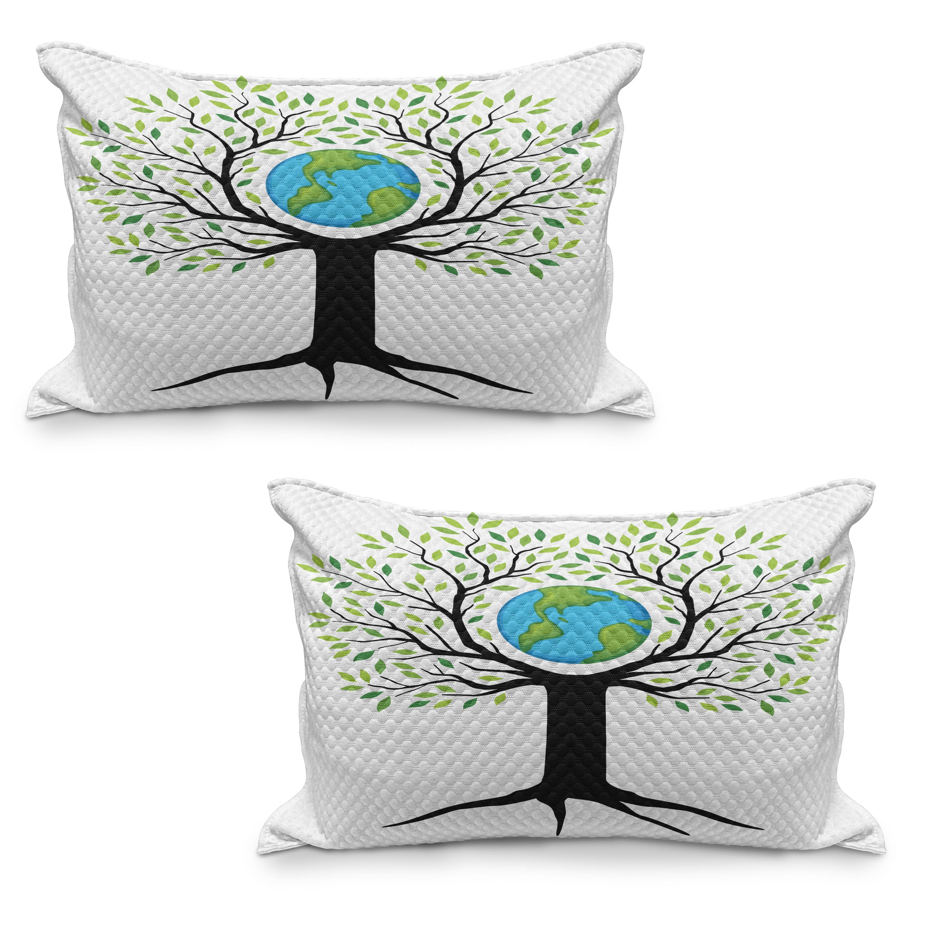 Tree of Life Quilted Pillowcover Set of 2, Eco Friendly Earth Tree Saving the Planet Life ...