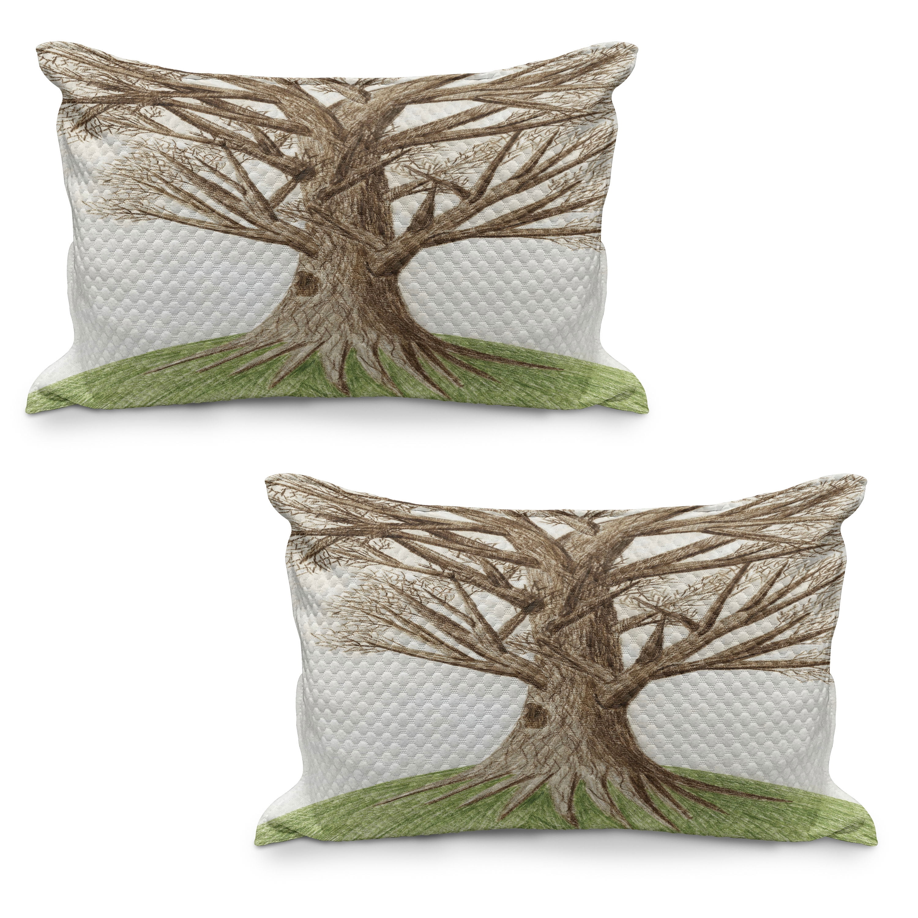 Tree of Life Quilted Pillowcover Set of 2, Hand Drawn Pastoral Single ...