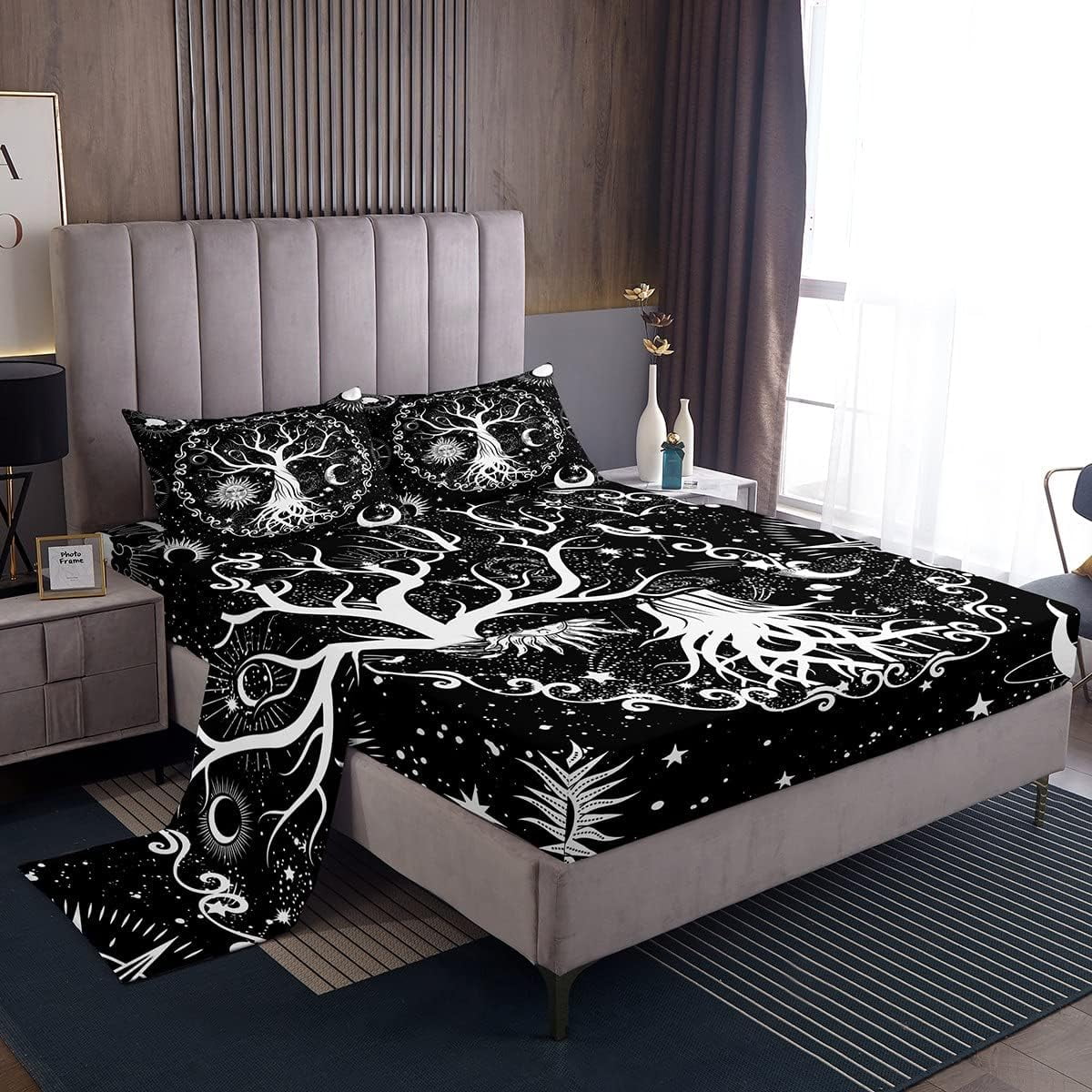 Tree of Life Sheet Set Full Sun and Moon Bed Sheets 4Pcs Teens,Black ...