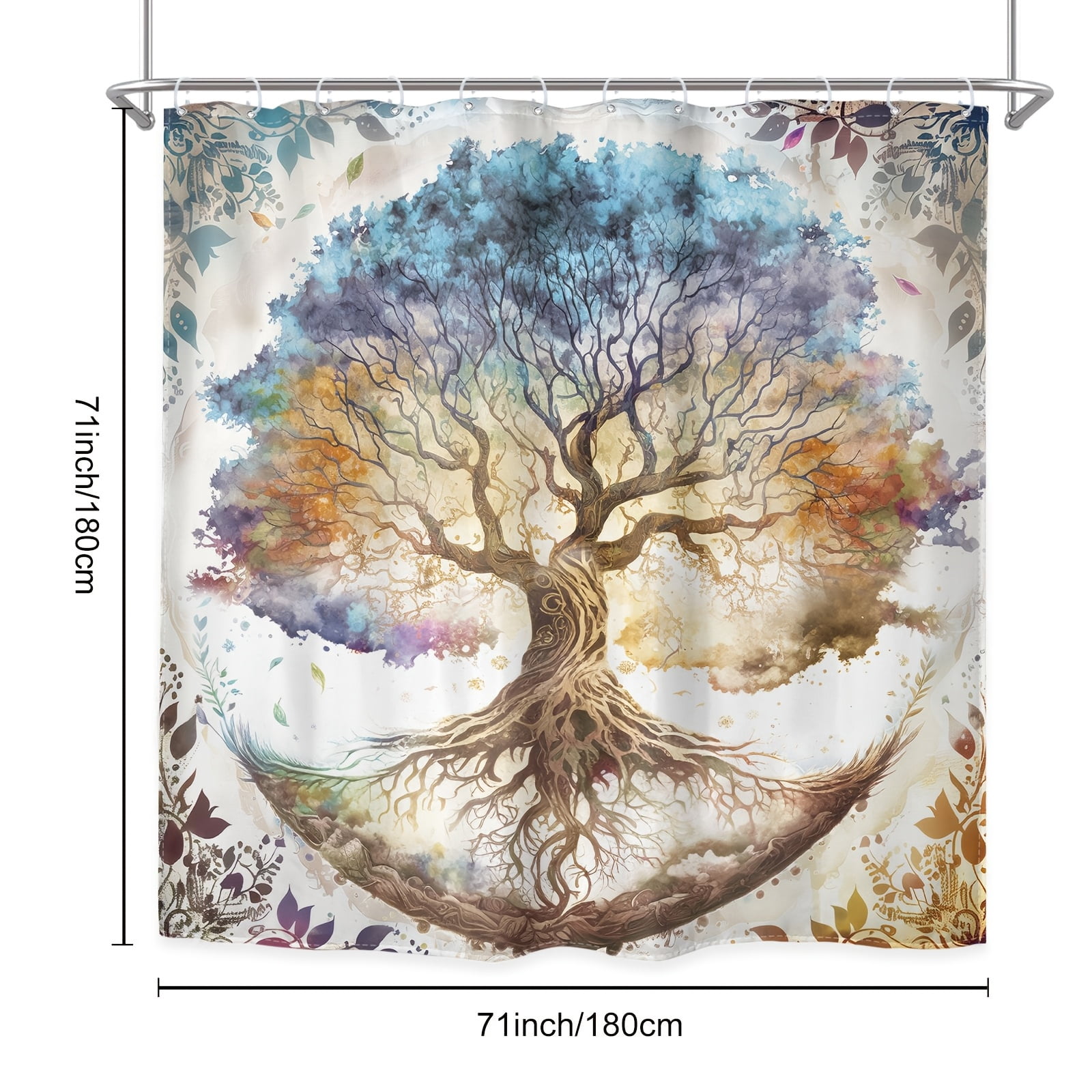 Tree of Life Shower Curtain Set, Modern Mysterious Bohemian Watercolor ...