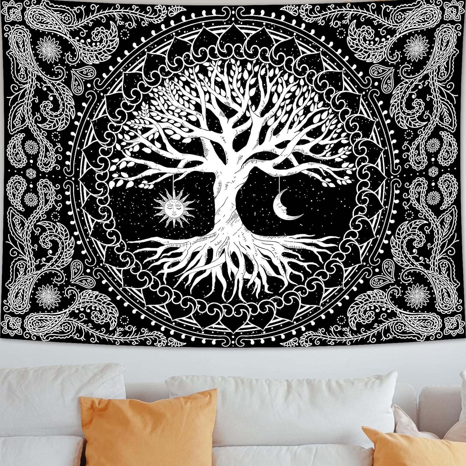 Tree of Life Tapestry Wall Hanging Aesthetic Sun and Moon Tapestry with ...