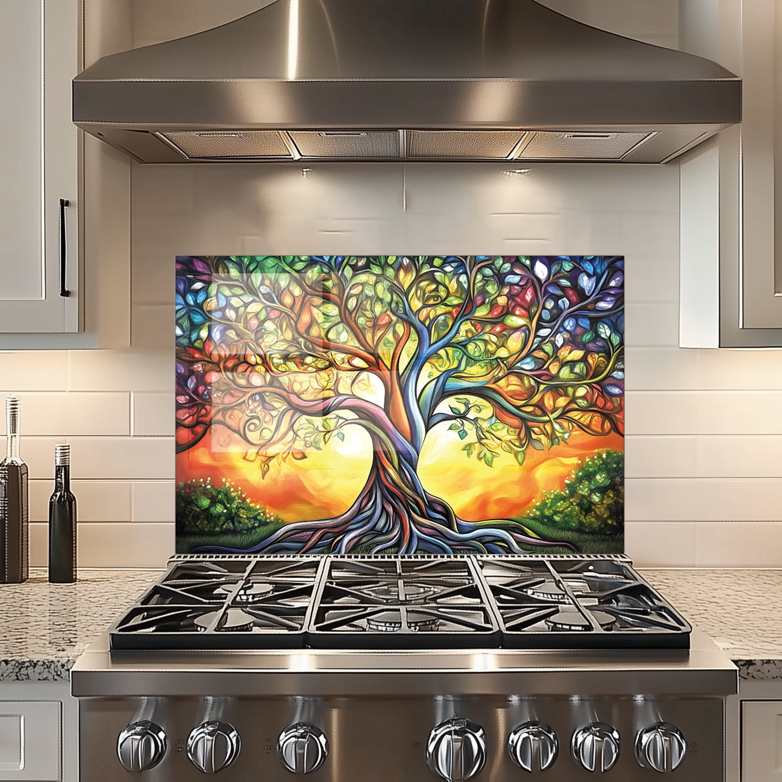 Tree of Life Tempered Glass Backsplash For Kitchen Behind Stove,Stove ...