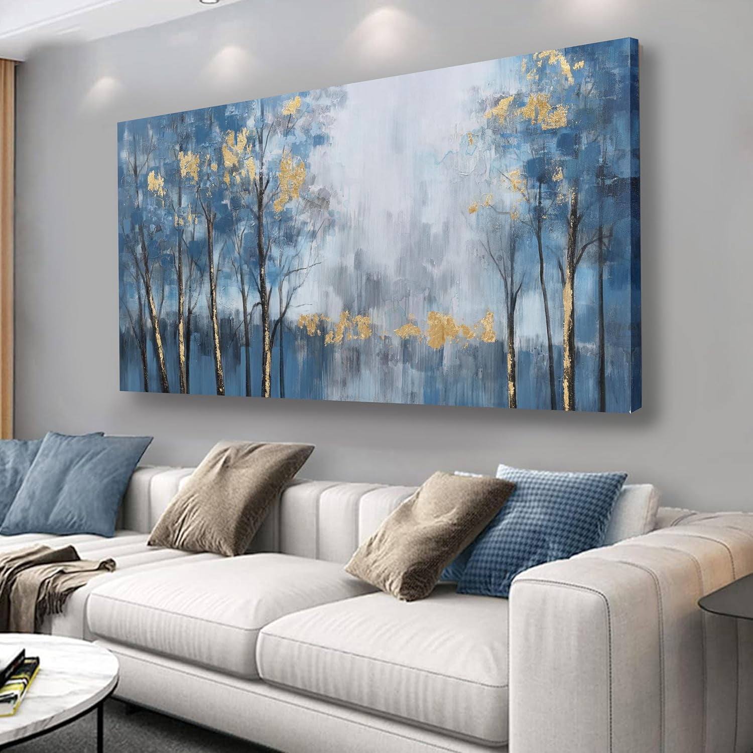 Tree of Life Wall Art Blue and Gold Tree Canvas Painting Wall Decor ...
