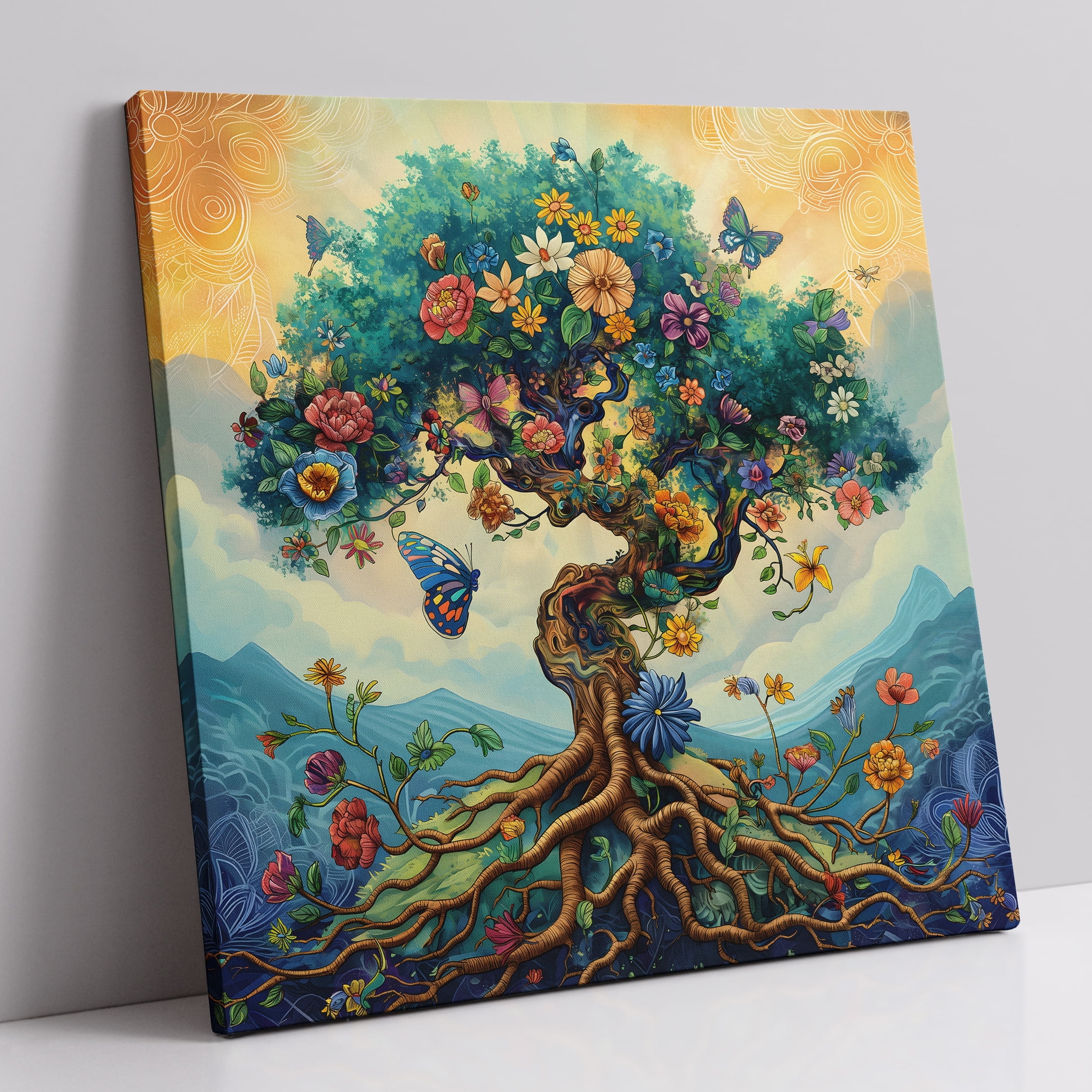 Tree of Life Wall Art, Mandala Style Picture Prints Butterfly Wall Art ...