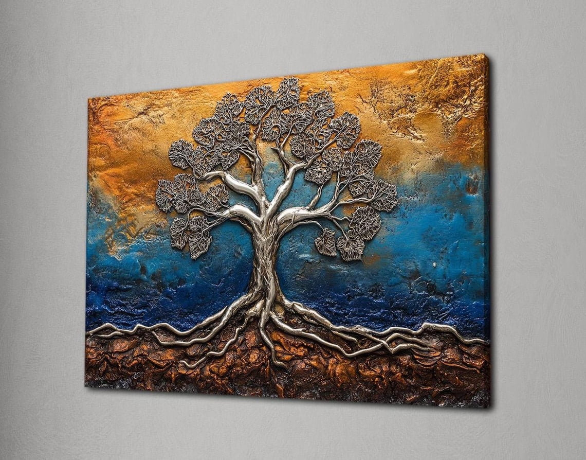 Tree of Life Wall Art, Metal Texture, Spiritual Roots Decor, Symbolic ...