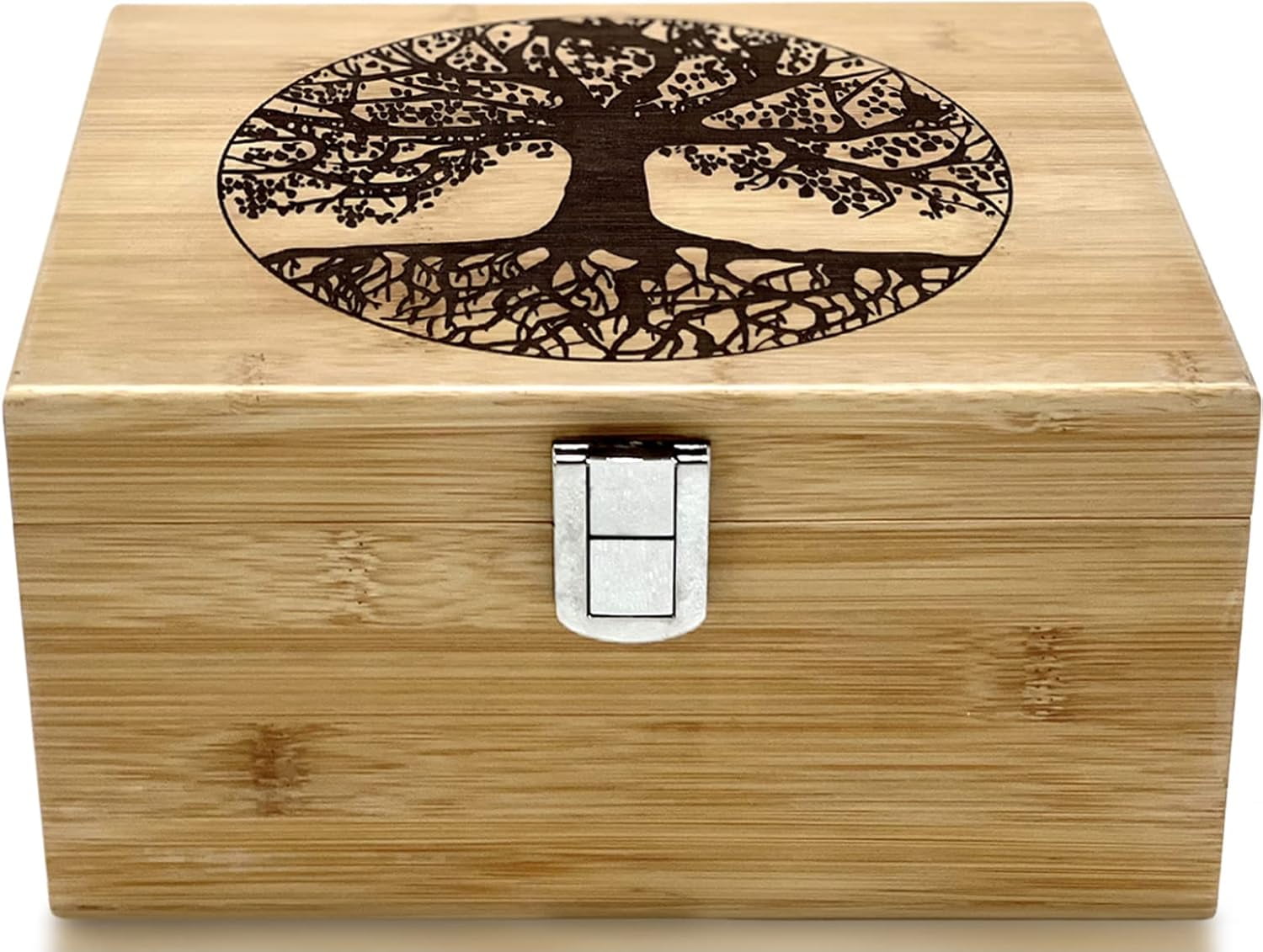 Tree of Life Wooden Box - Wood Keepsake Box with Hinged Lid and Metal ...