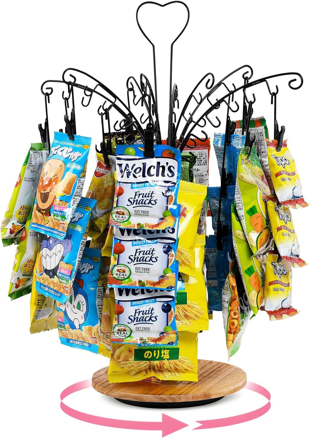 Tree-Like Chip Rack Display Stand, 16 Rows 48 Clips 360 Wooden Base ...