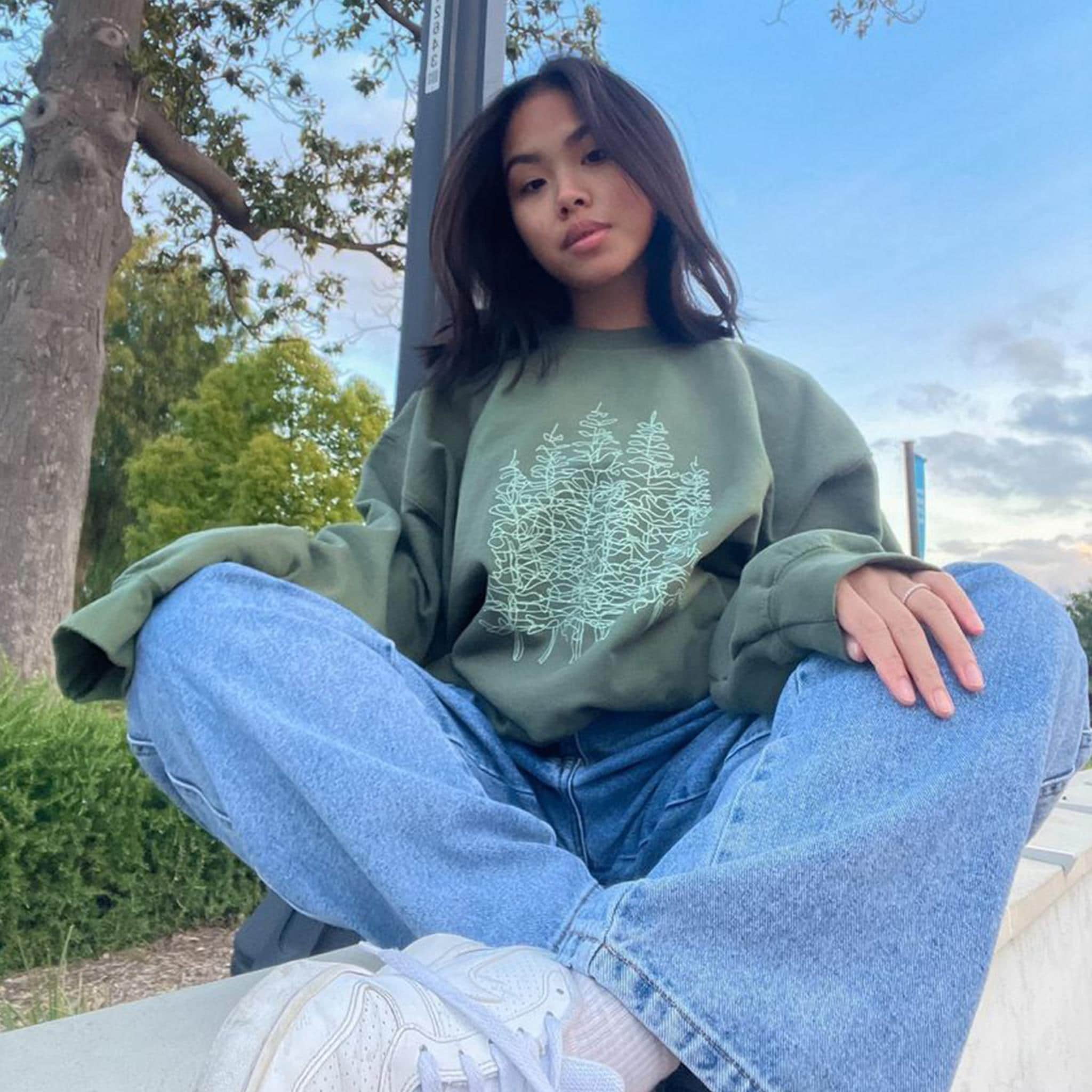 Tree Line Military Green Crewneck T-Shirt, Cute Gardening Garden ...