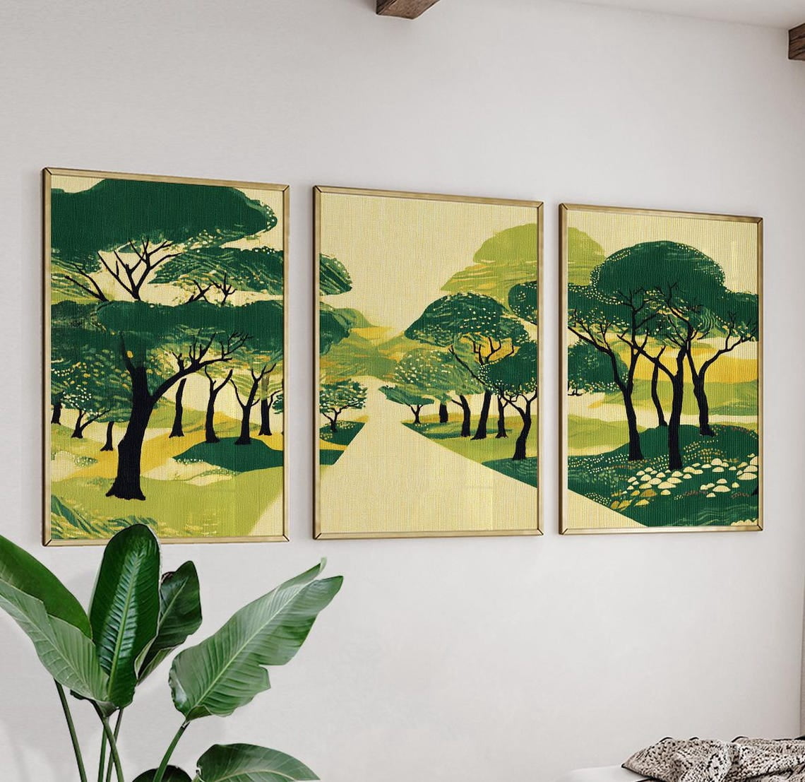 Tree Lined Woodland Path Green Nature Triptych Set 3 Unframed Paper ...